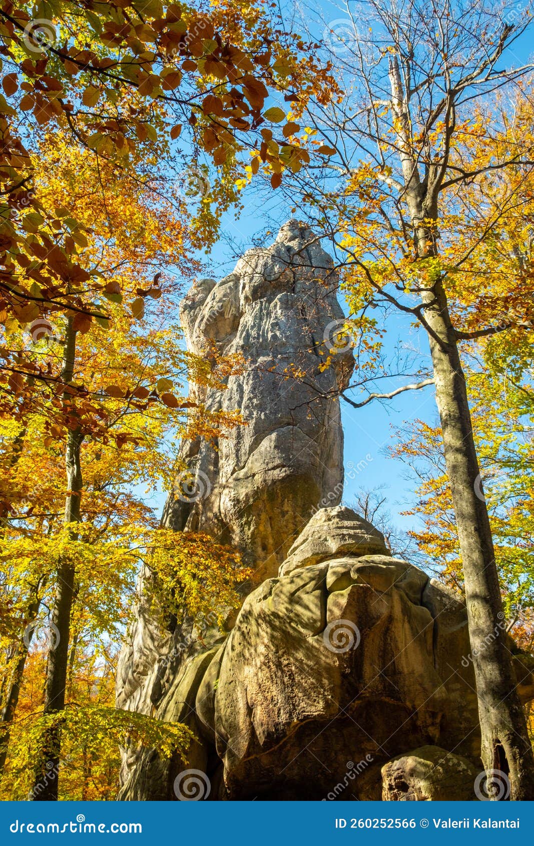 Tall Big Rock in Autumn Forest in Ukraine Stock Photo - Image of bile ...