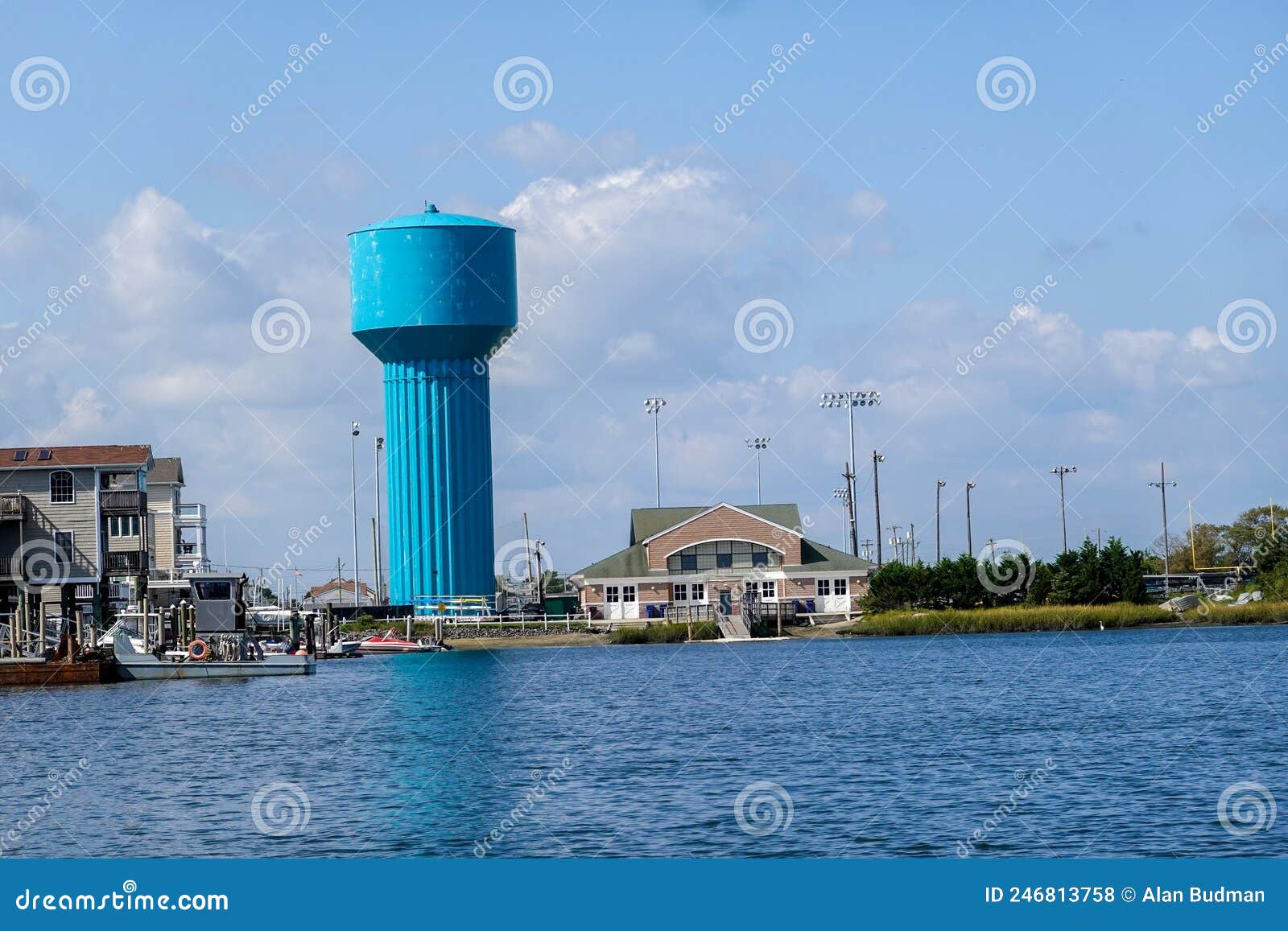 Tall Blue Water Tank As Seen from the Bay Stock Photo - Image of blue ...