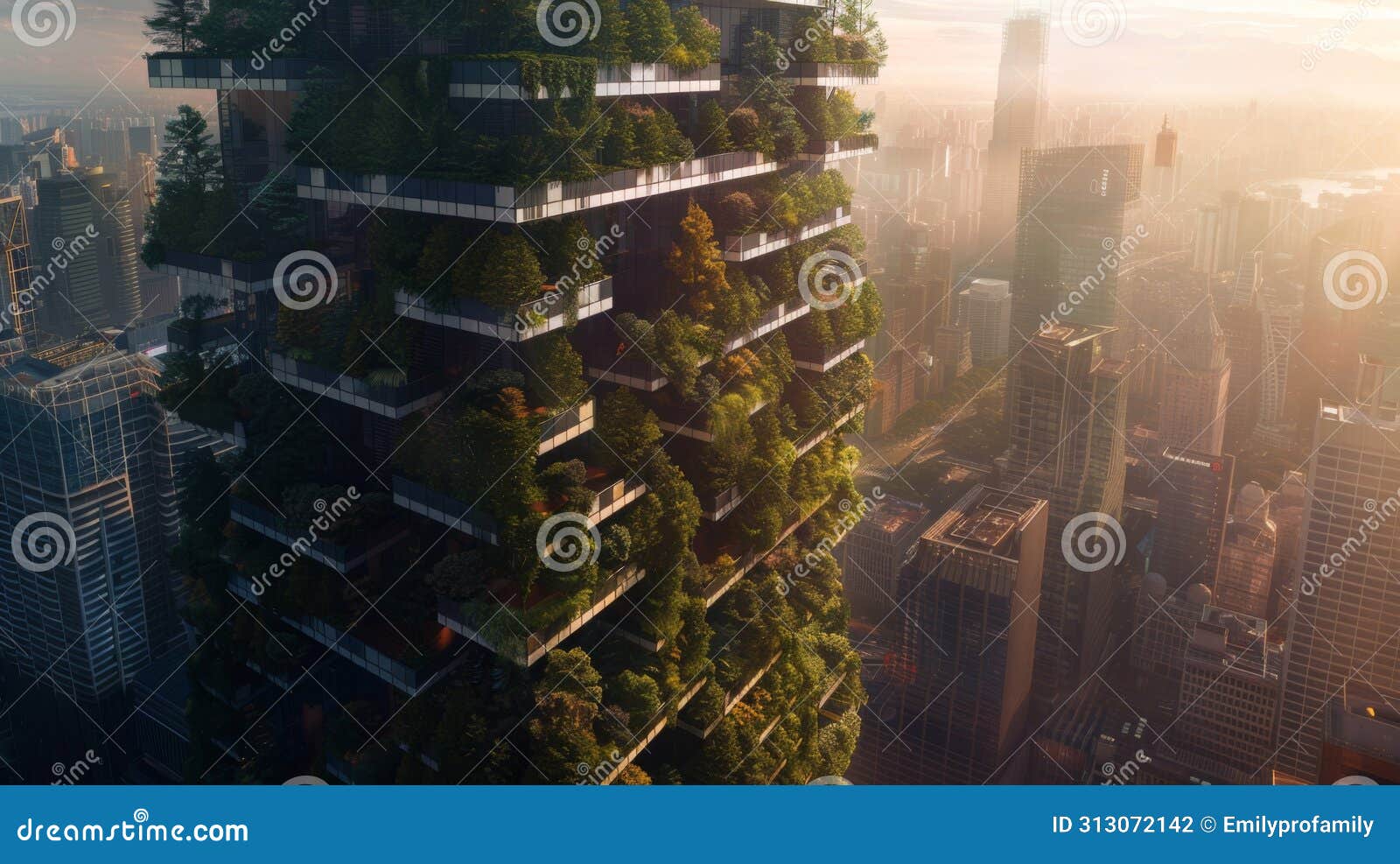 Skyscraper with Trees Creating Vertical Garden Stock Photo - Image of ...