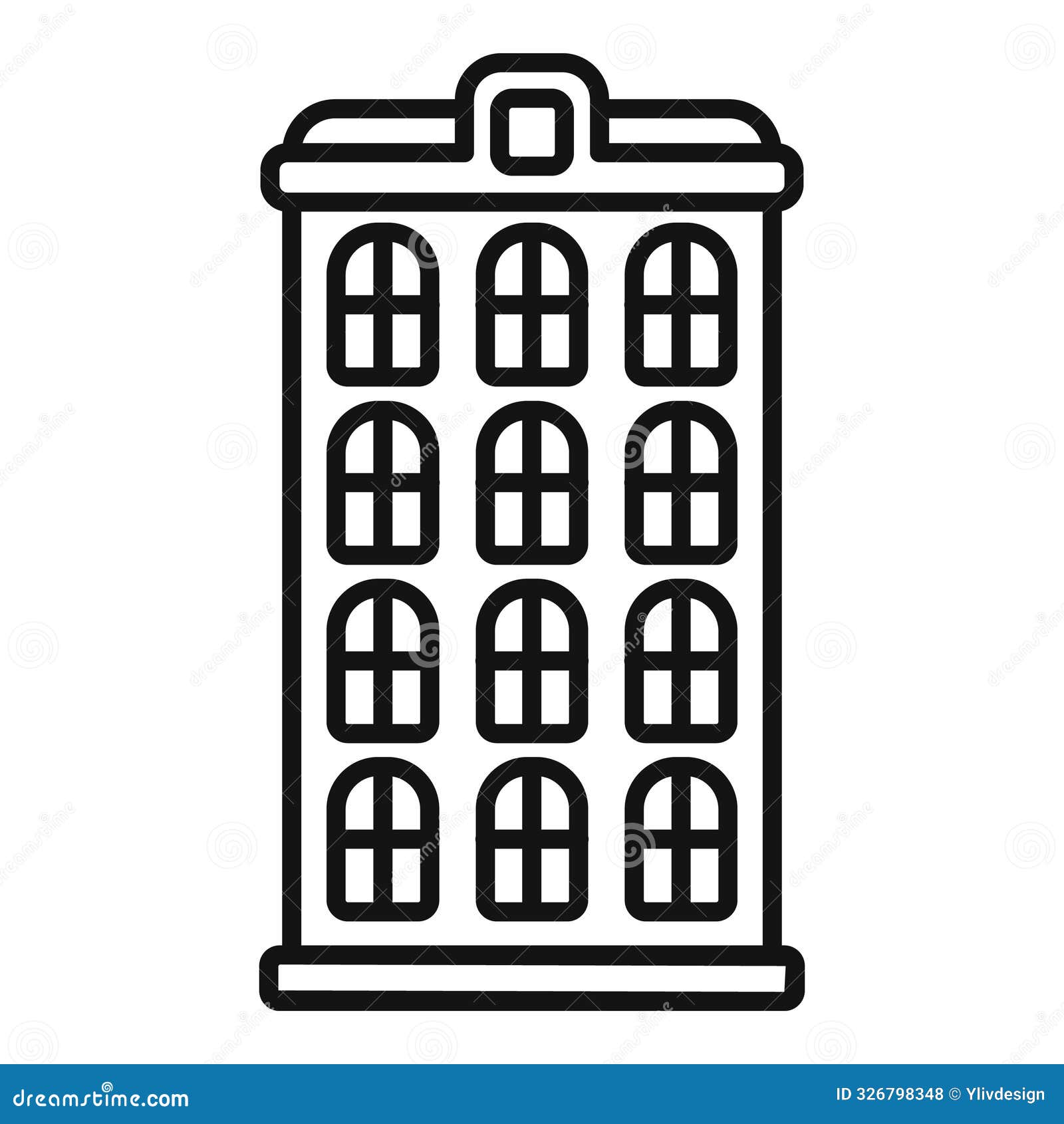 Tall Building with Arched Windows Facade Line Art Drawing Stock ...