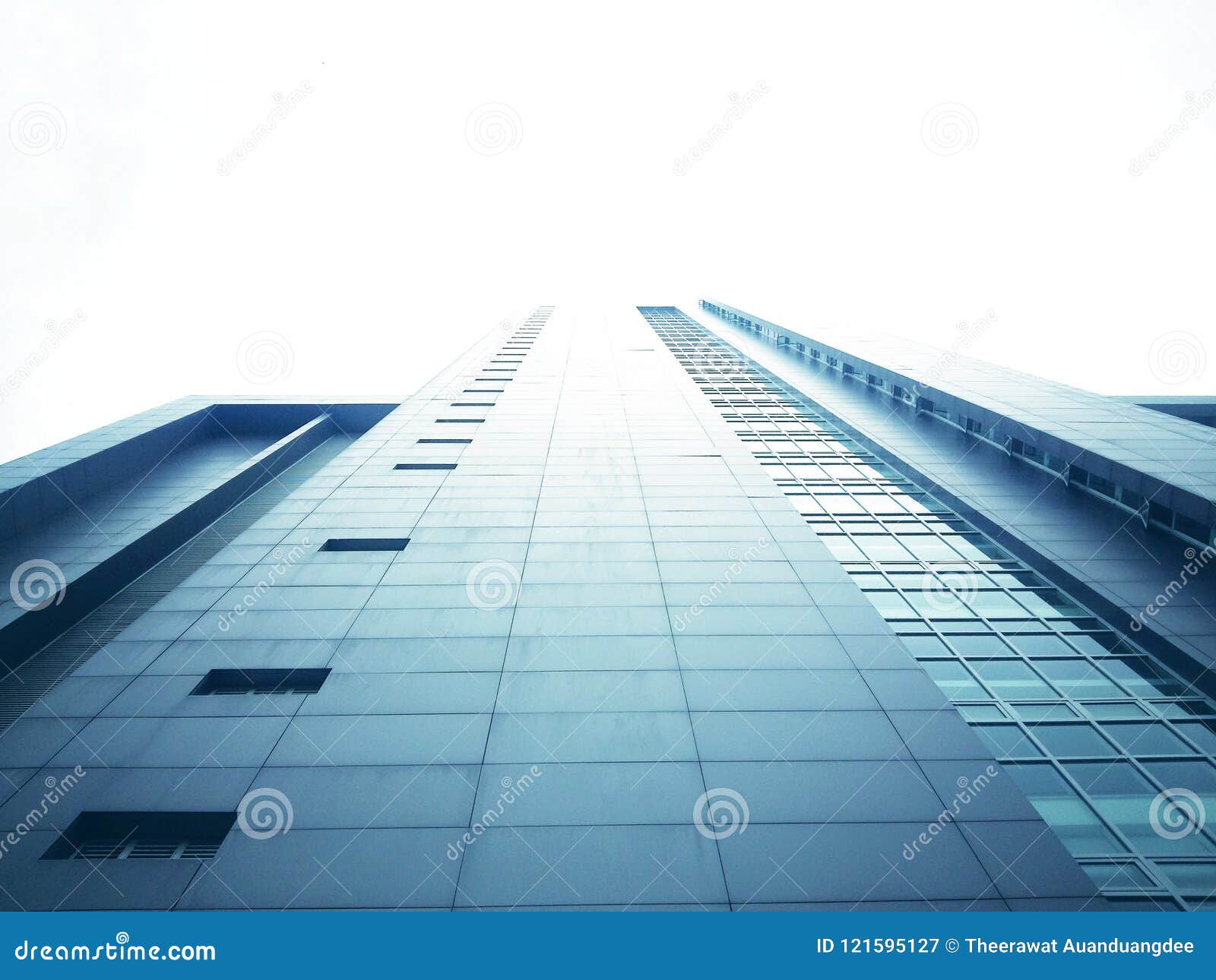 The Tall Building from the Bottom View Has a White Sky Background Stock ...