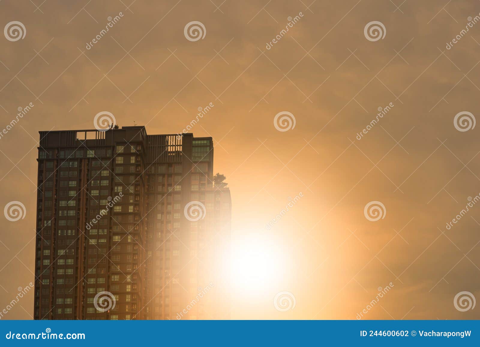 Tall Building on Dawn Sky Background with Sunlight Stock Photo - Image ...