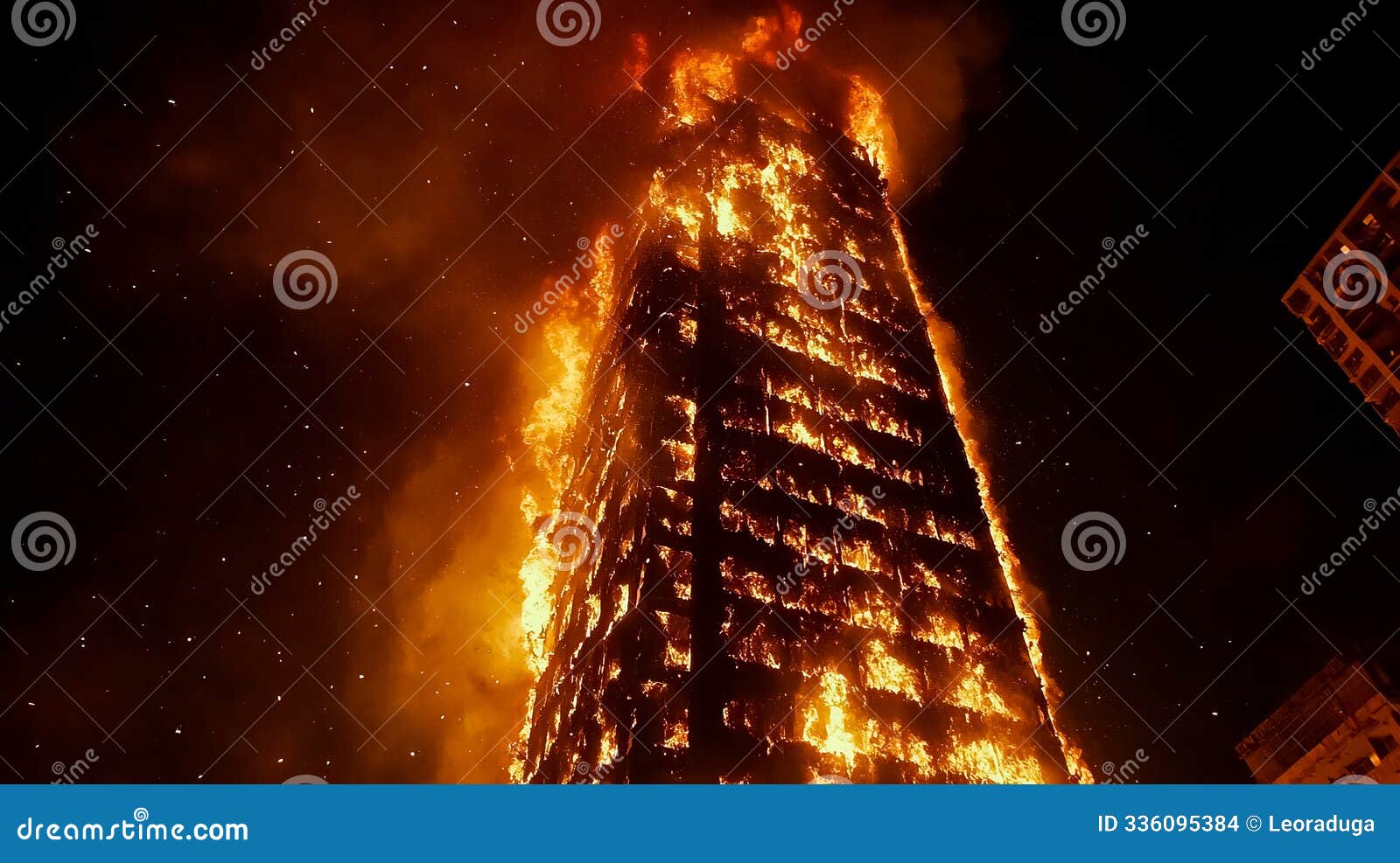 A Tall Building is Engulfed by Flames at Night Stock Illustration ...
