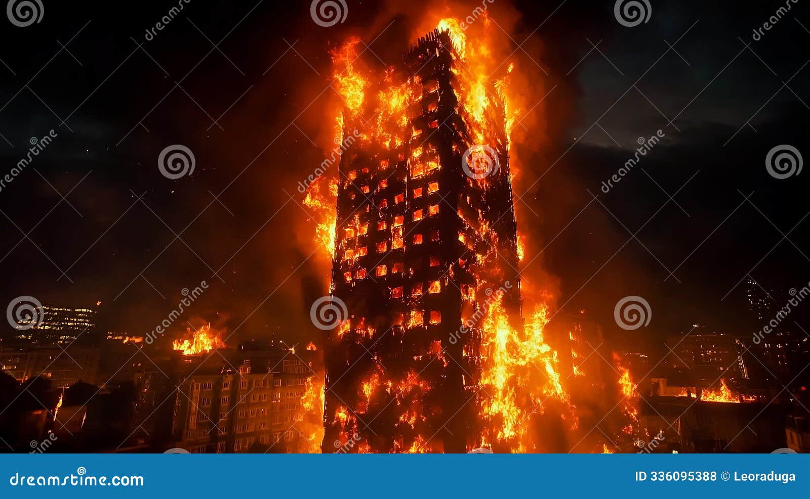A Tall Building is Engulfed by Flames at Night Stock Illustration ...