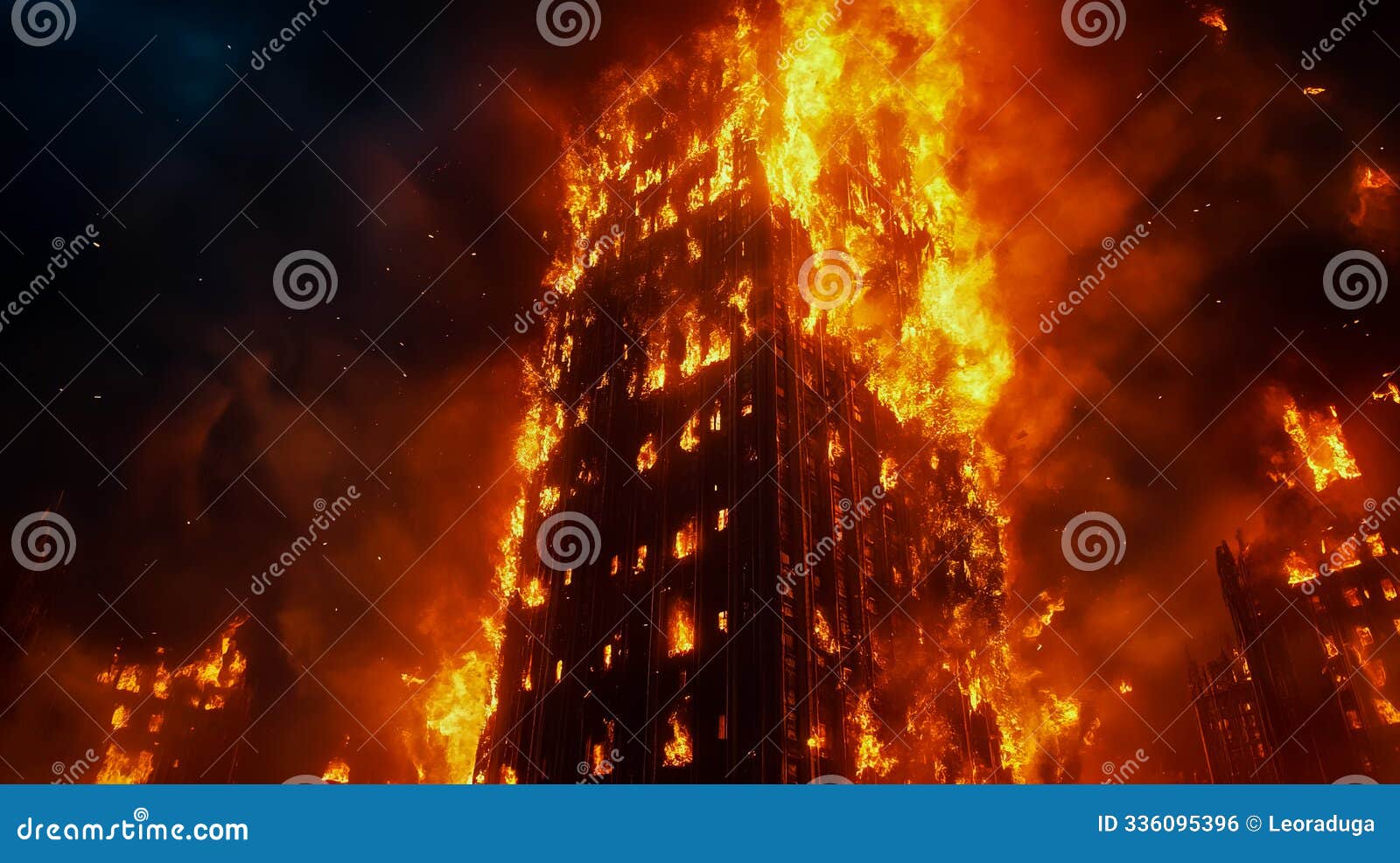 A Tall Building is Engulfed by Flames at Night Stock Illustration ...