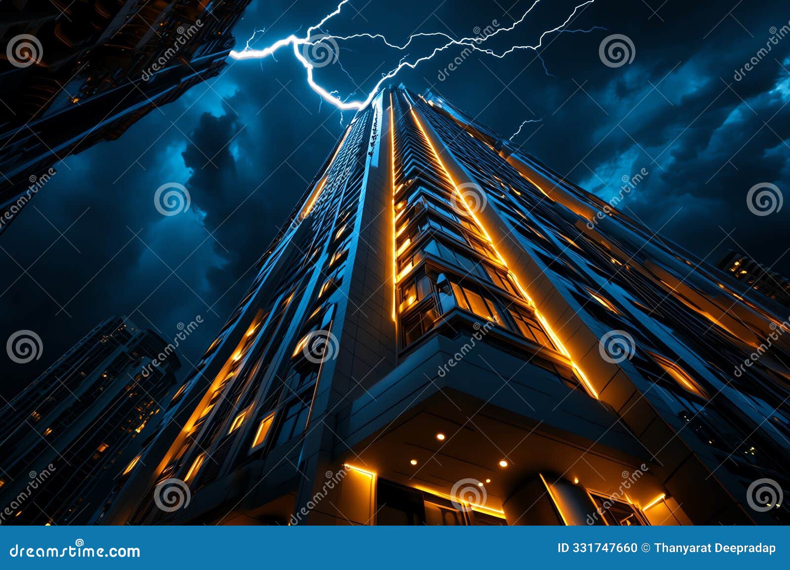 Building With Lightning And Connections Line And Solid Icon, Smart ...