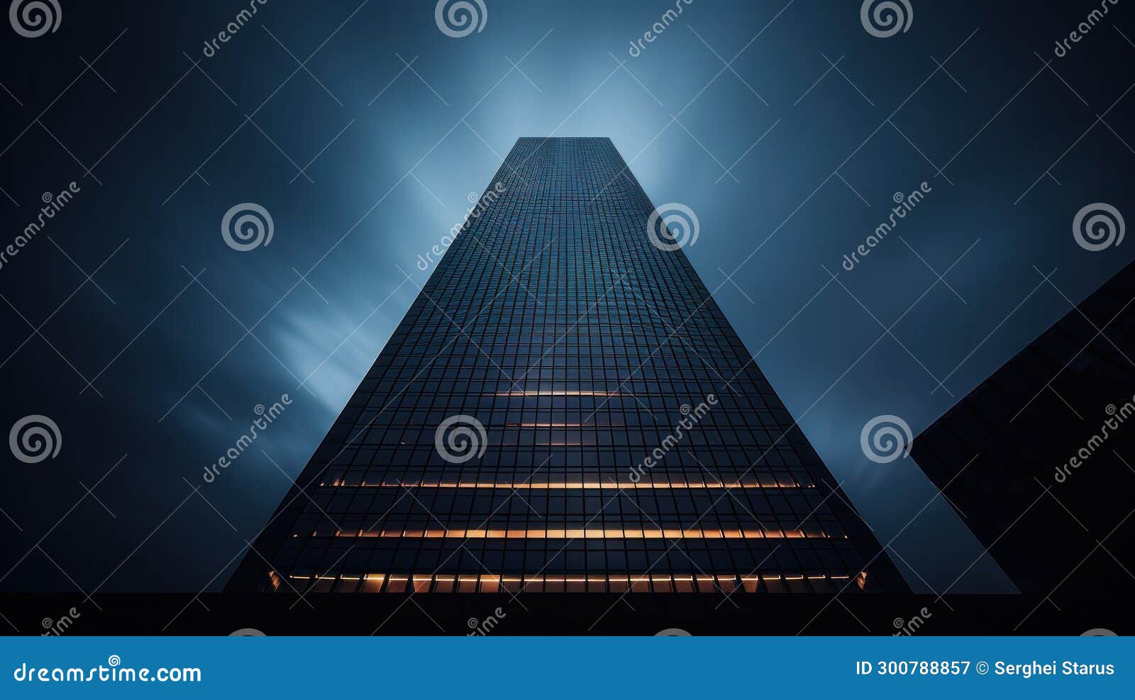 A Tall Building with Lights on at Night in a Dark Sky, AI Stock Image ...