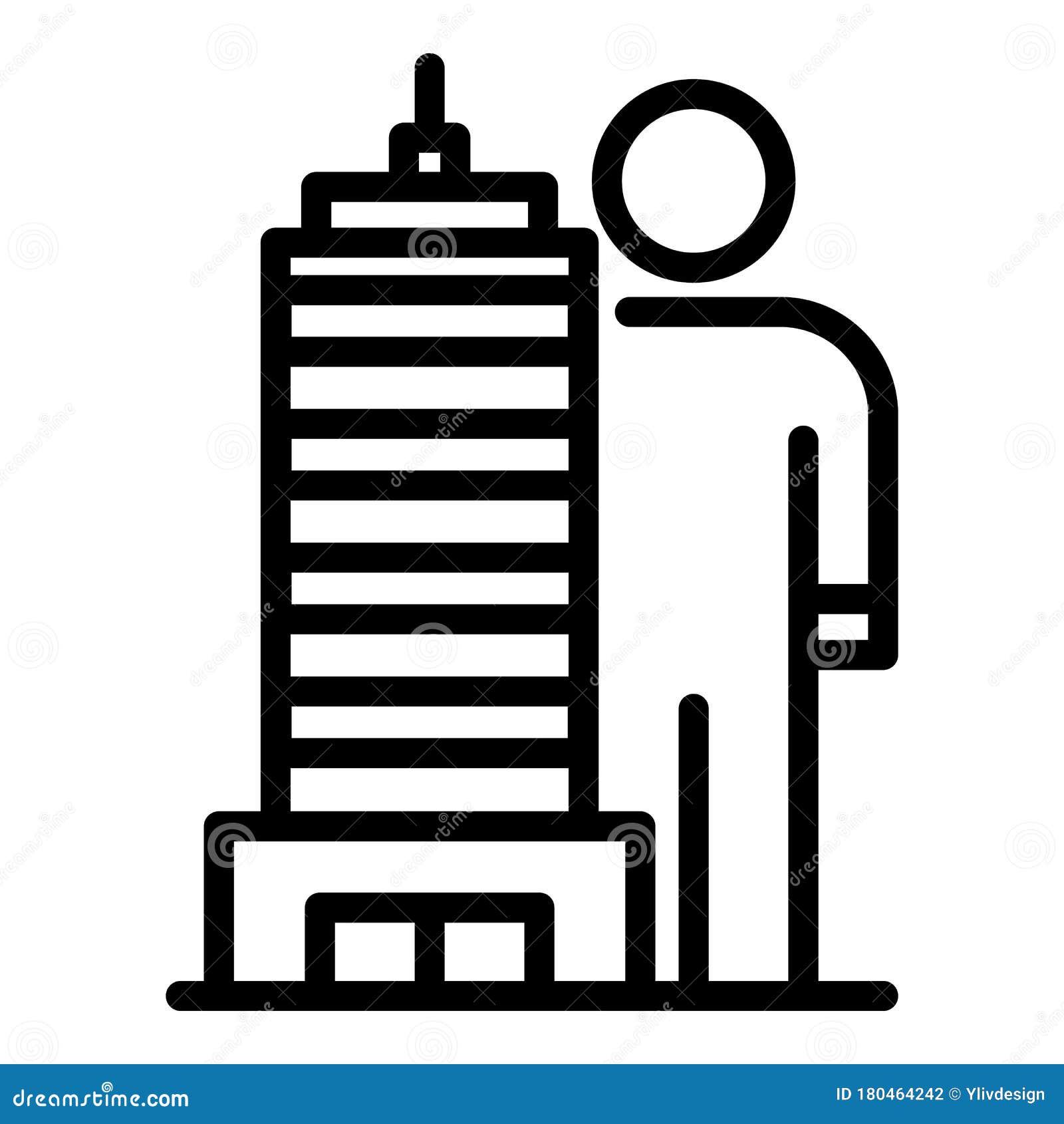 Tall Building and Man Icon, Outline Style Stock Vector - Illustration ...