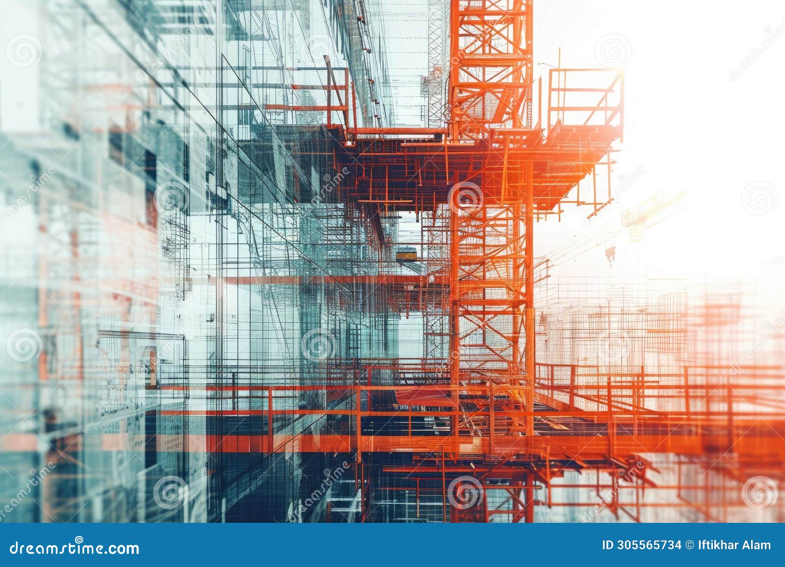 Tall Building with Orange Scaffolding, Engineering Project Visualized ...