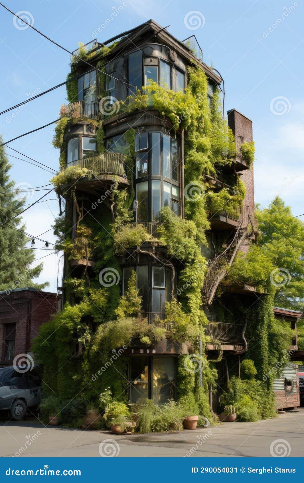 A Tall Building with Plants Growing on it, AI Stock Image - Image of ...
