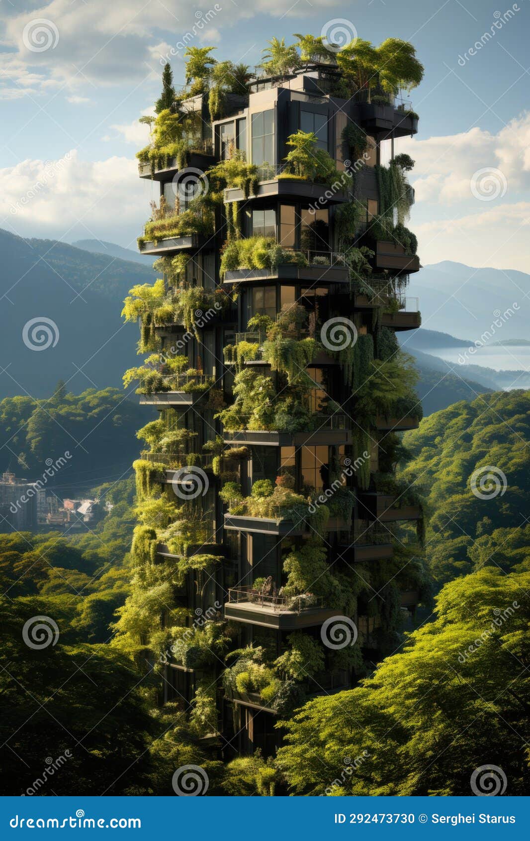 A Tall Building with Plants Growing on it, AI Stock Photo - Image of ...