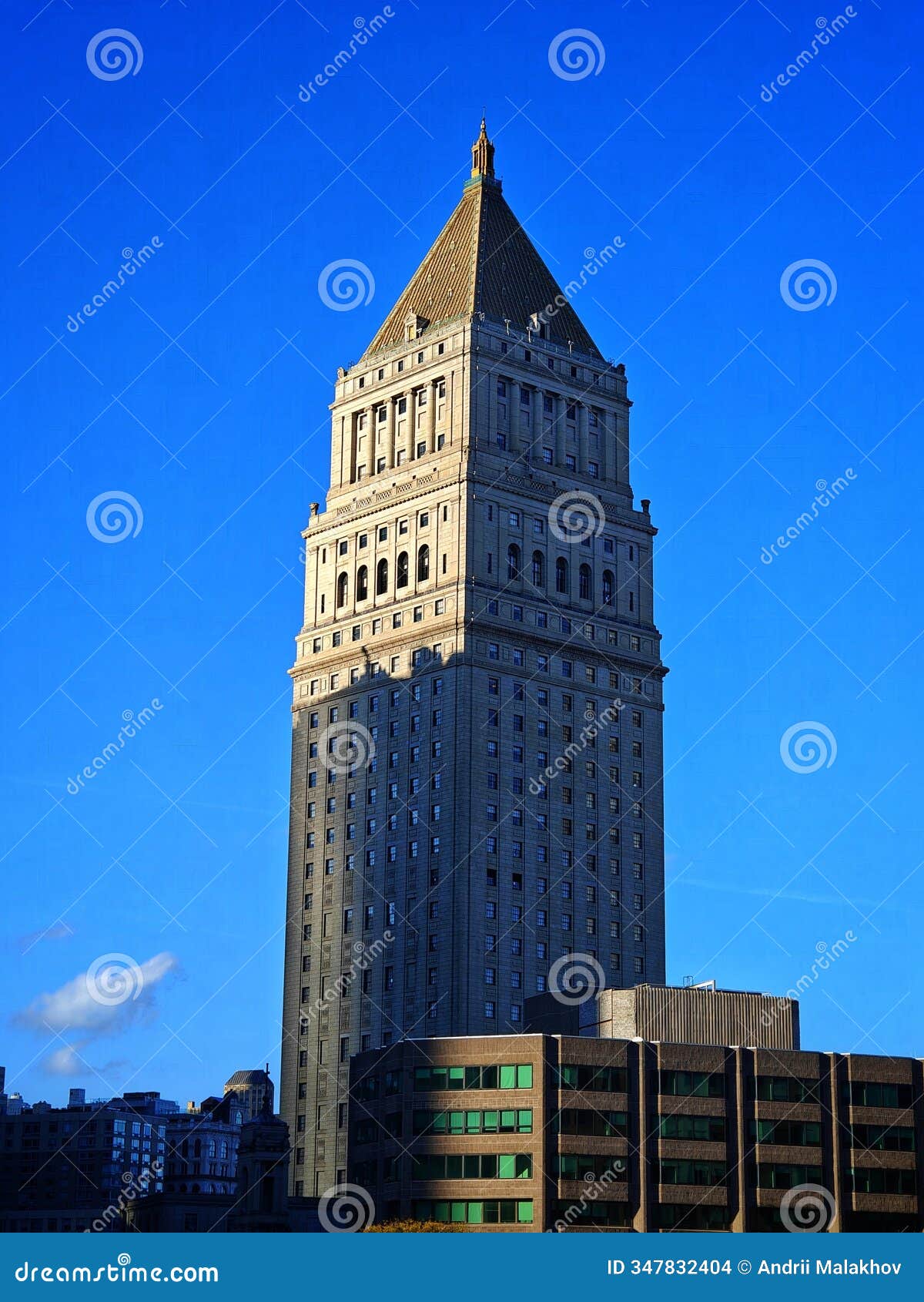 Tall Building with Pyramidal Roof and Symmetrical Windows Editorial ...