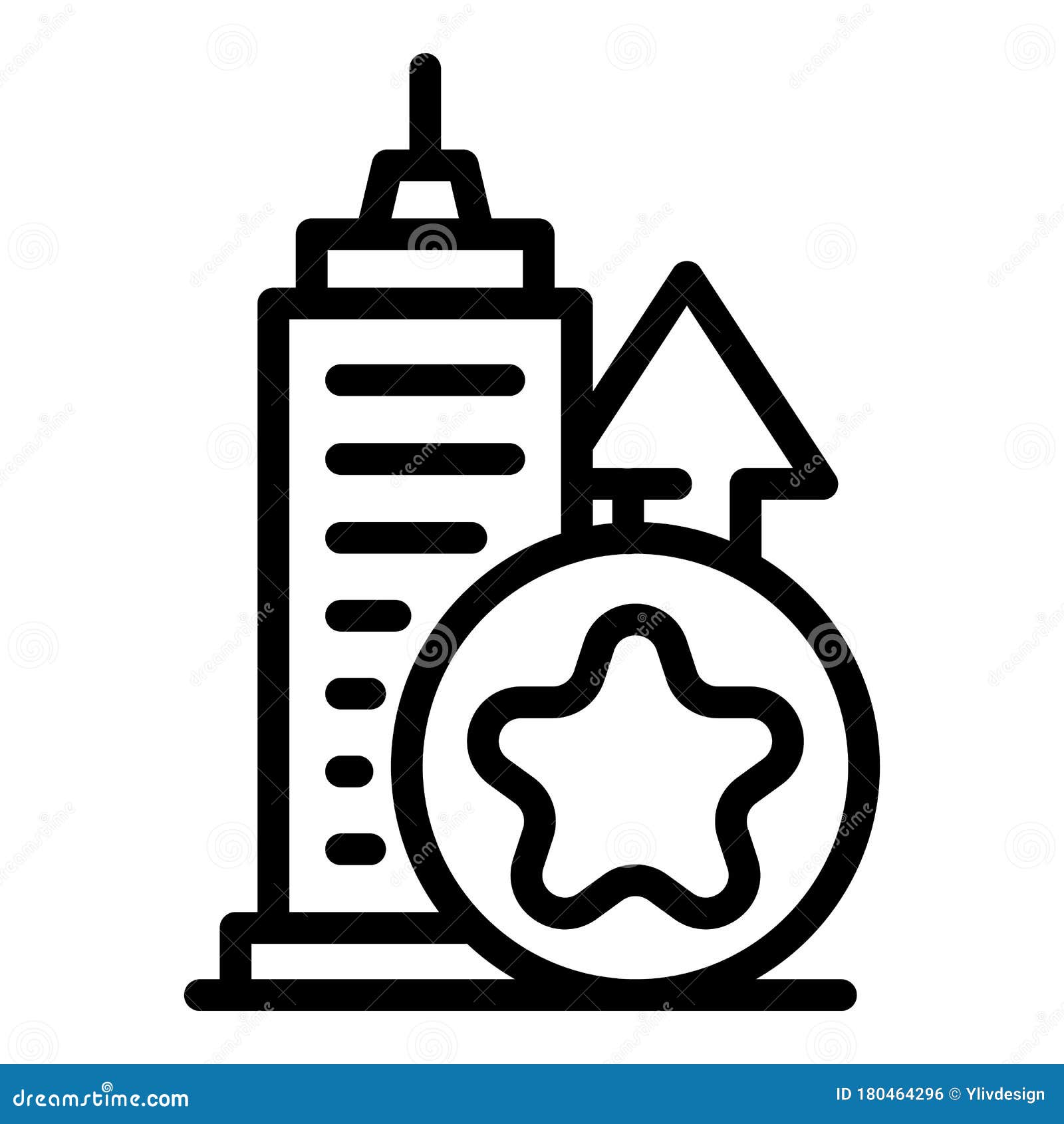 Tall Building and Star Icon, Outline Style Stock Vector - Illustration ...