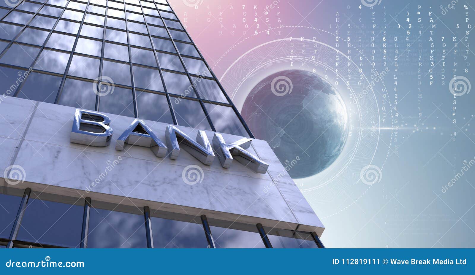 Tall Buildings Bank with World Globe Background Stock Illustration ...