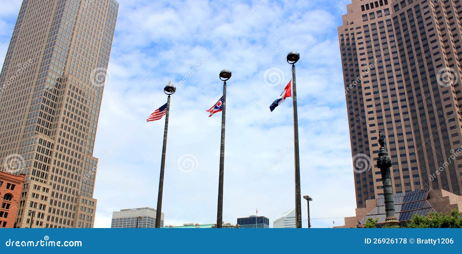 Tall Buildings and Three Flags Stock Photo - Image of impressive ...