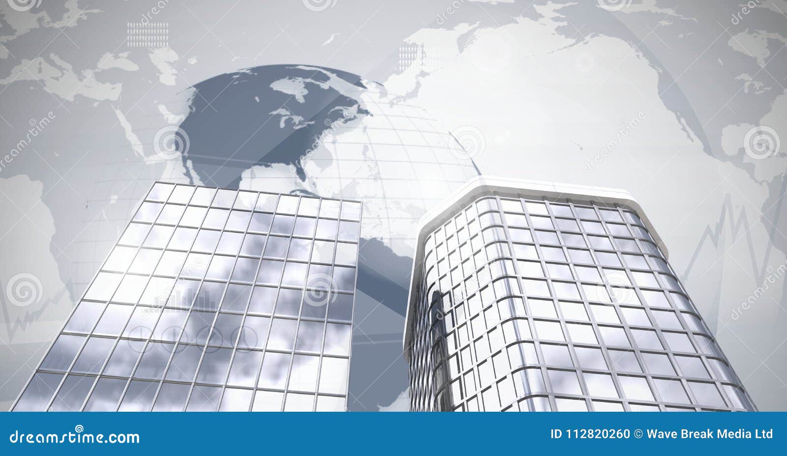 Tall Buildings with World Map Stock Illustration - Illustration of ...