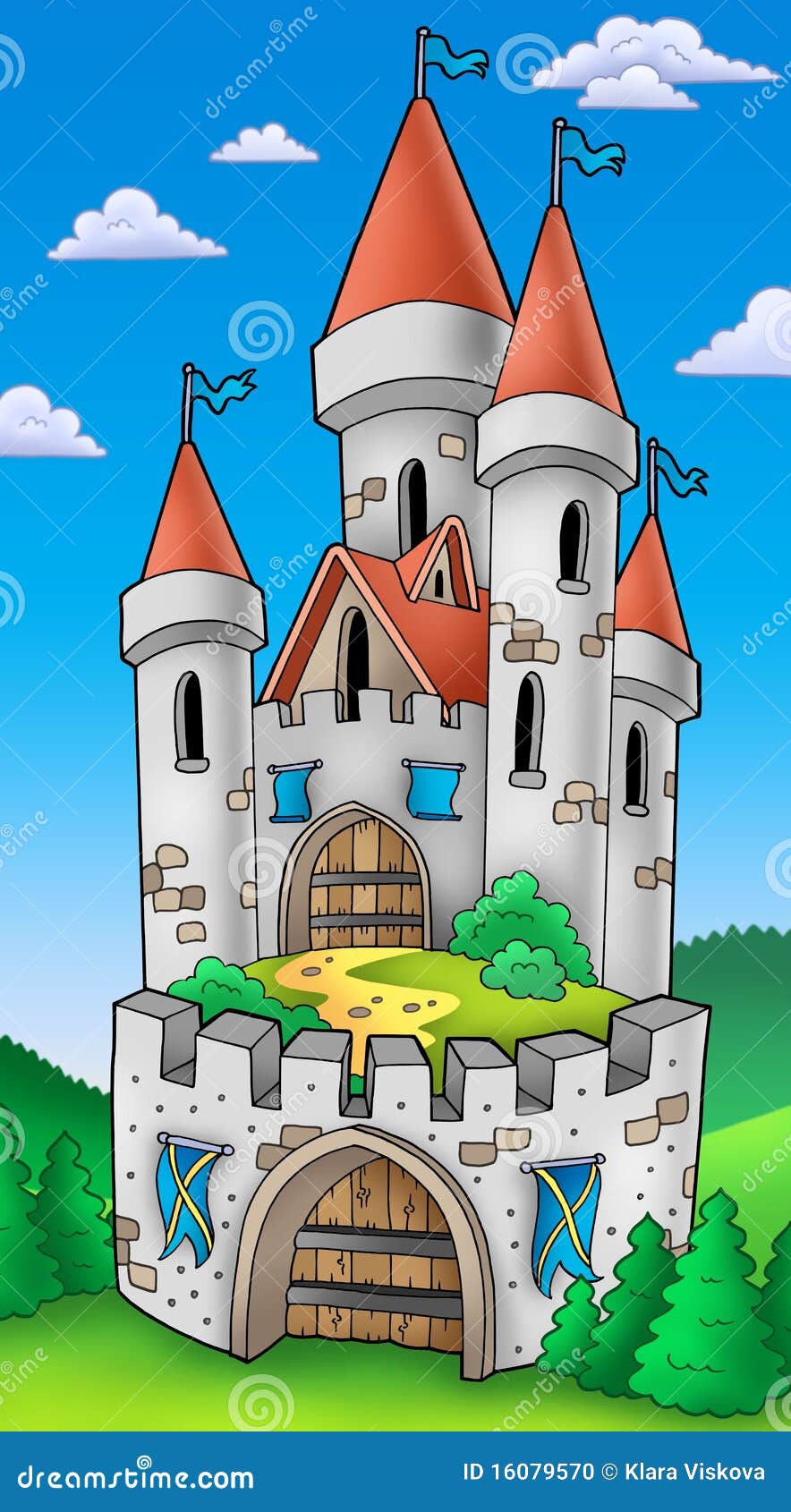 Tall Castle with Fortification Stock Illustration - Illustration of ...