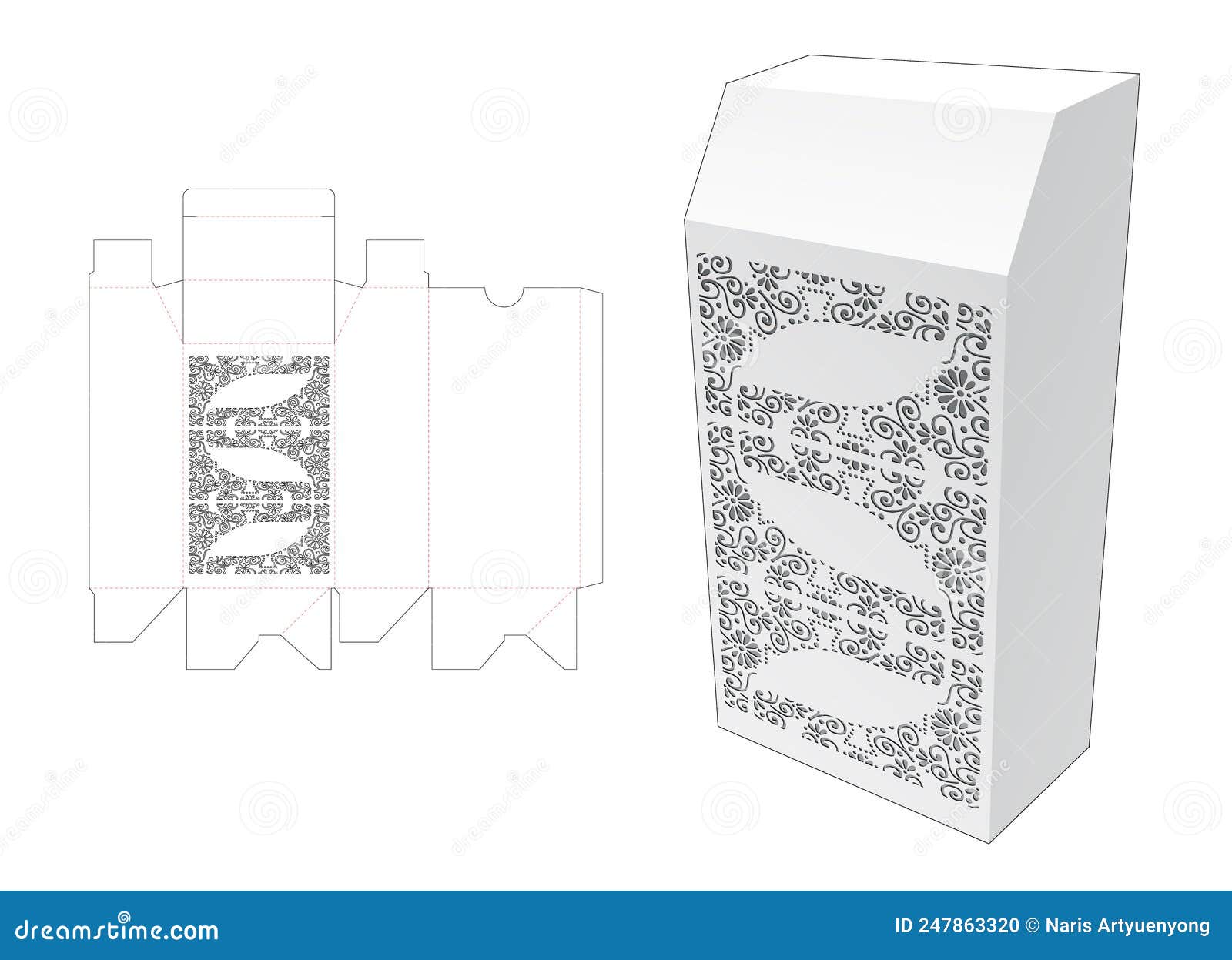 Stenciled Tall Box And House Shaped Cover Die Cut Template Vector ...