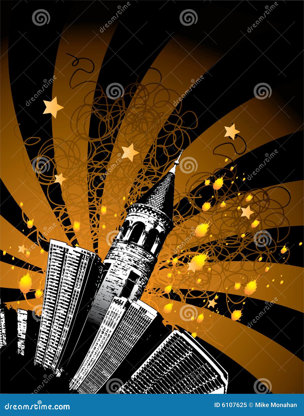 Tall City Buildings and Stars Stock Vector - Illustration of fireworks ...