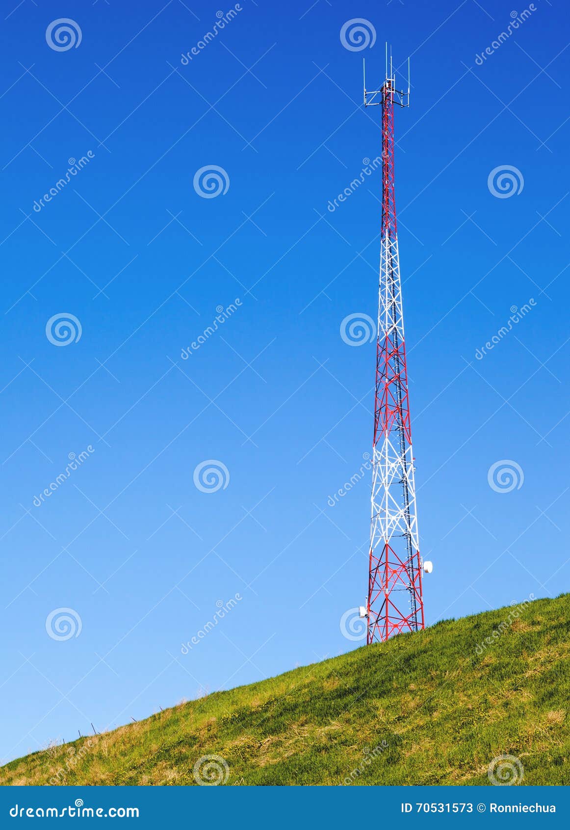 Tall Communication Tower on a Hill with Blue Sky Stock Image - Image of ...