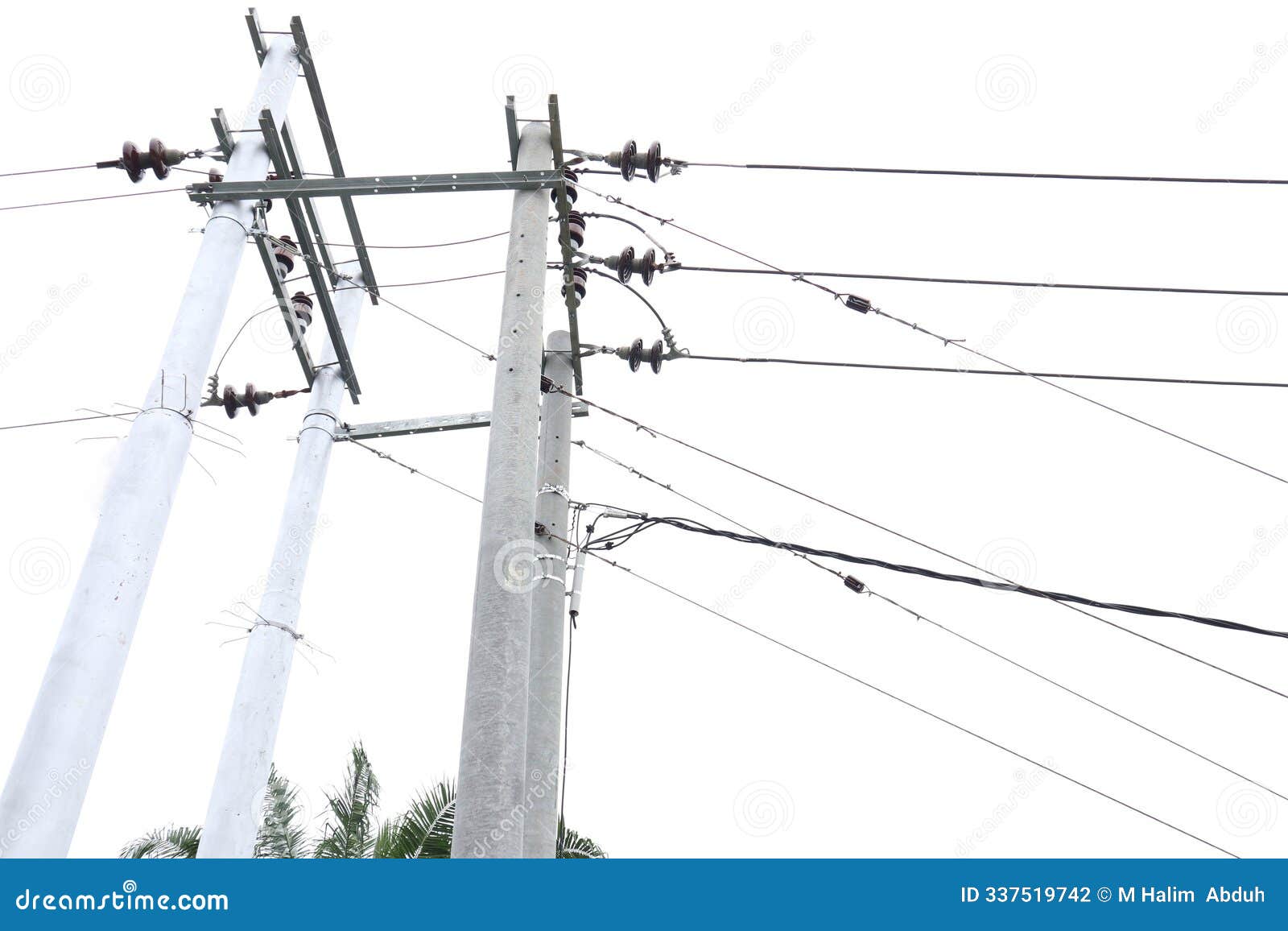 The Electrical Pole is Made of Concrete and Supports Many Wires. Stock ...
