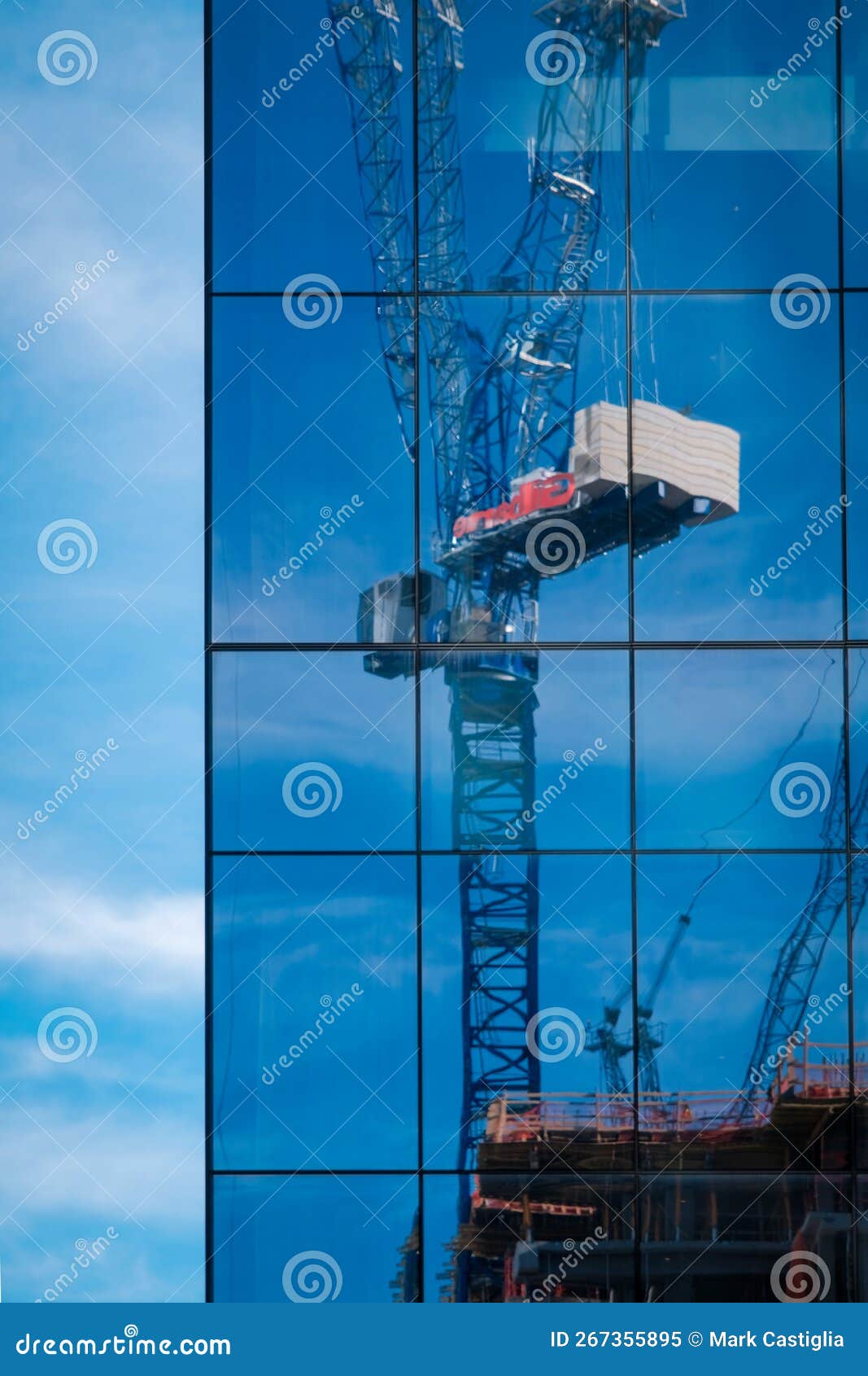 Tall Crane Reflected in Mirrored Windows of Skyscraper in Charlotte ...