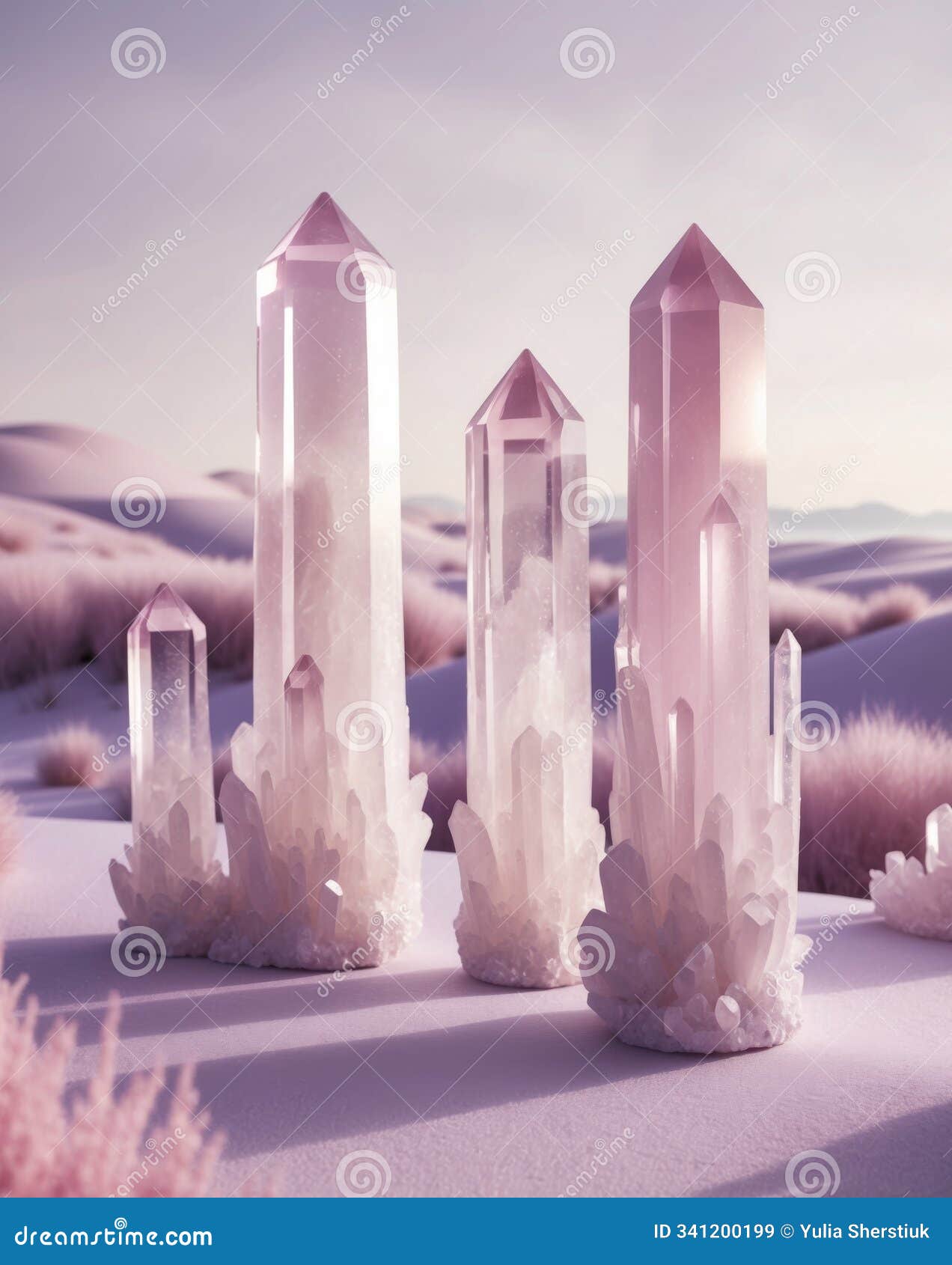 Tall Crystal Structures in a Purple and Pink Landscape. Stock Image ...