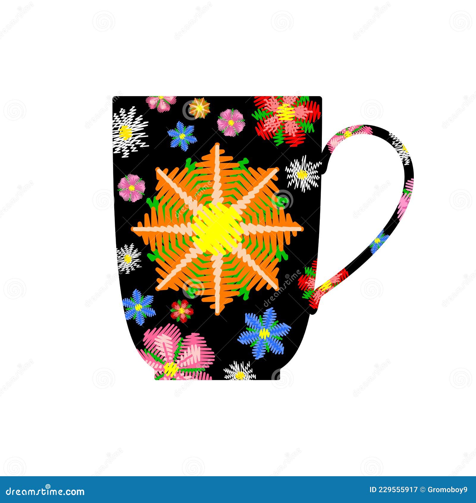 Tall Cup with Floral Pattern, Isolated on White Background. Vector ...