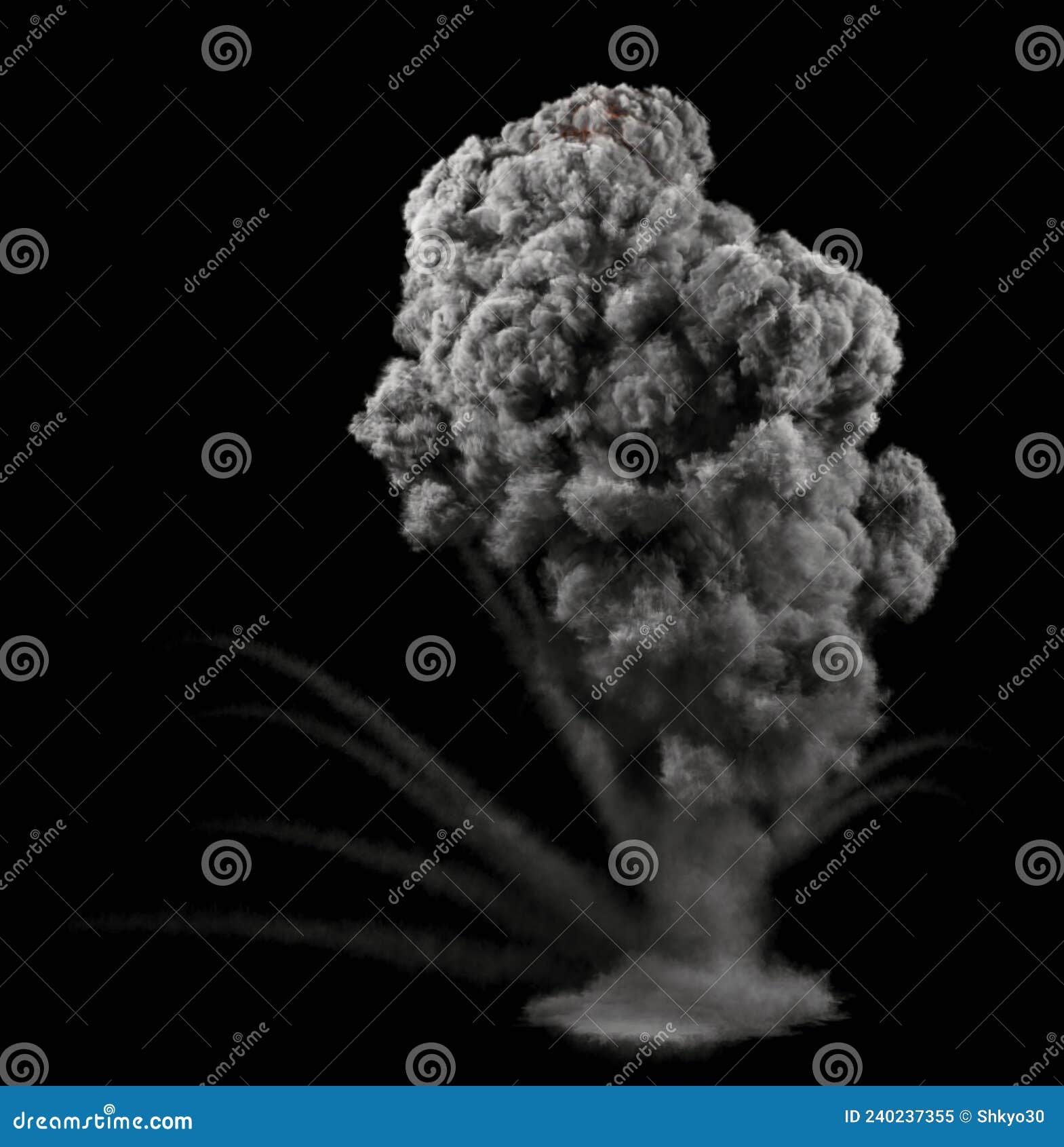 Tall Dark Dense and Grey Explosion Smoke with Some Trails on Black ...