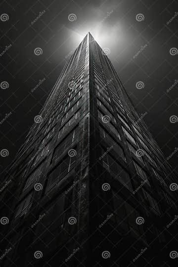 A Tall, Dark Skyscraper with a Light Shining Down on it from the Top ...