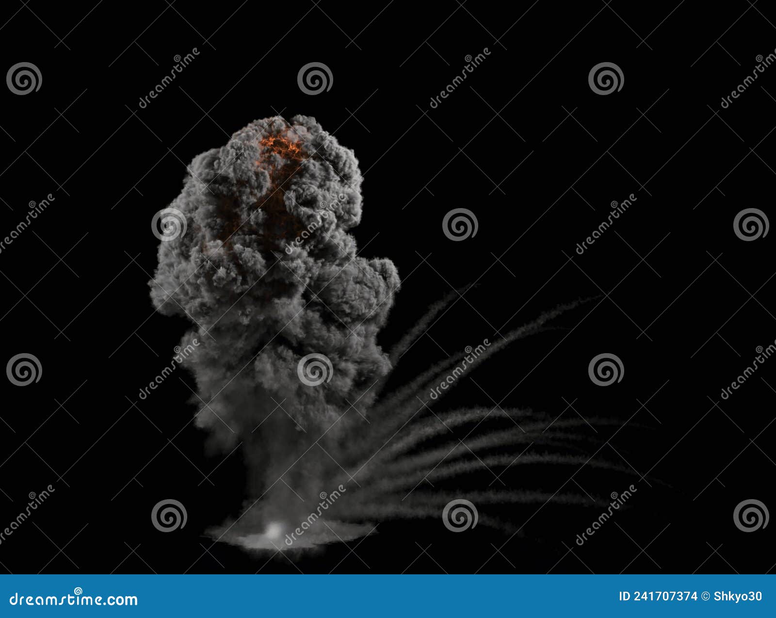 Tall Dense and Light Grey Explosion Smoke with a Bit of Fire on Top and ...