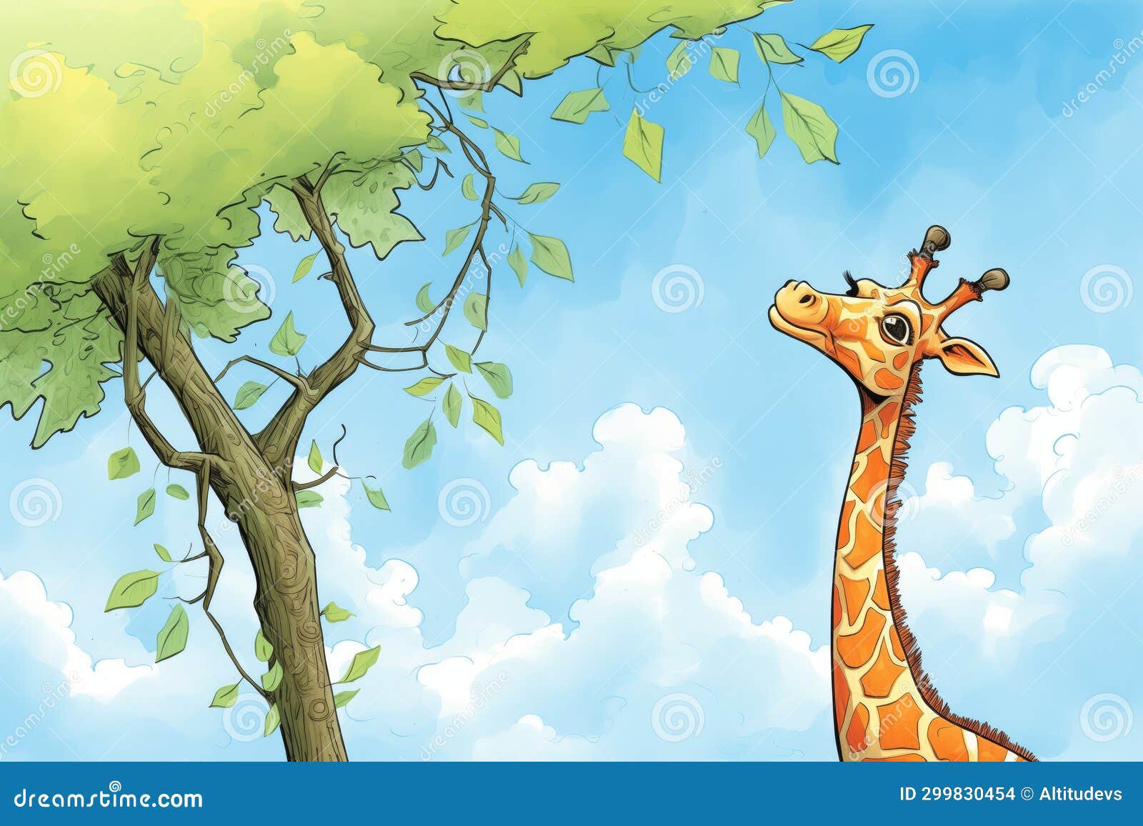A Tall Giraffe Reaching for the Highest Leaf on a Tree Stock Photo ...