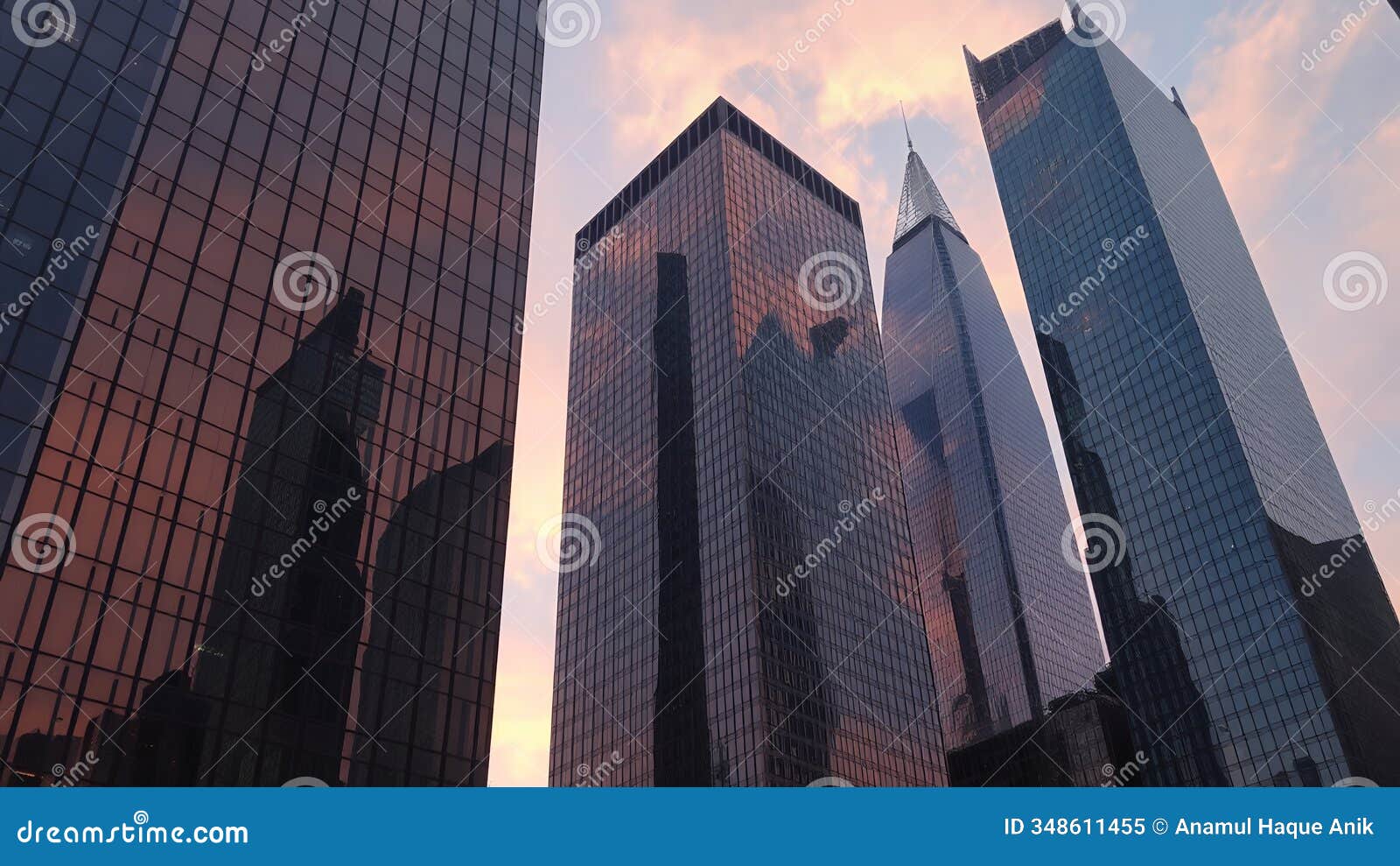 Tall Glass Buildings Reflect a Pink Sunset Stock Illustration ...