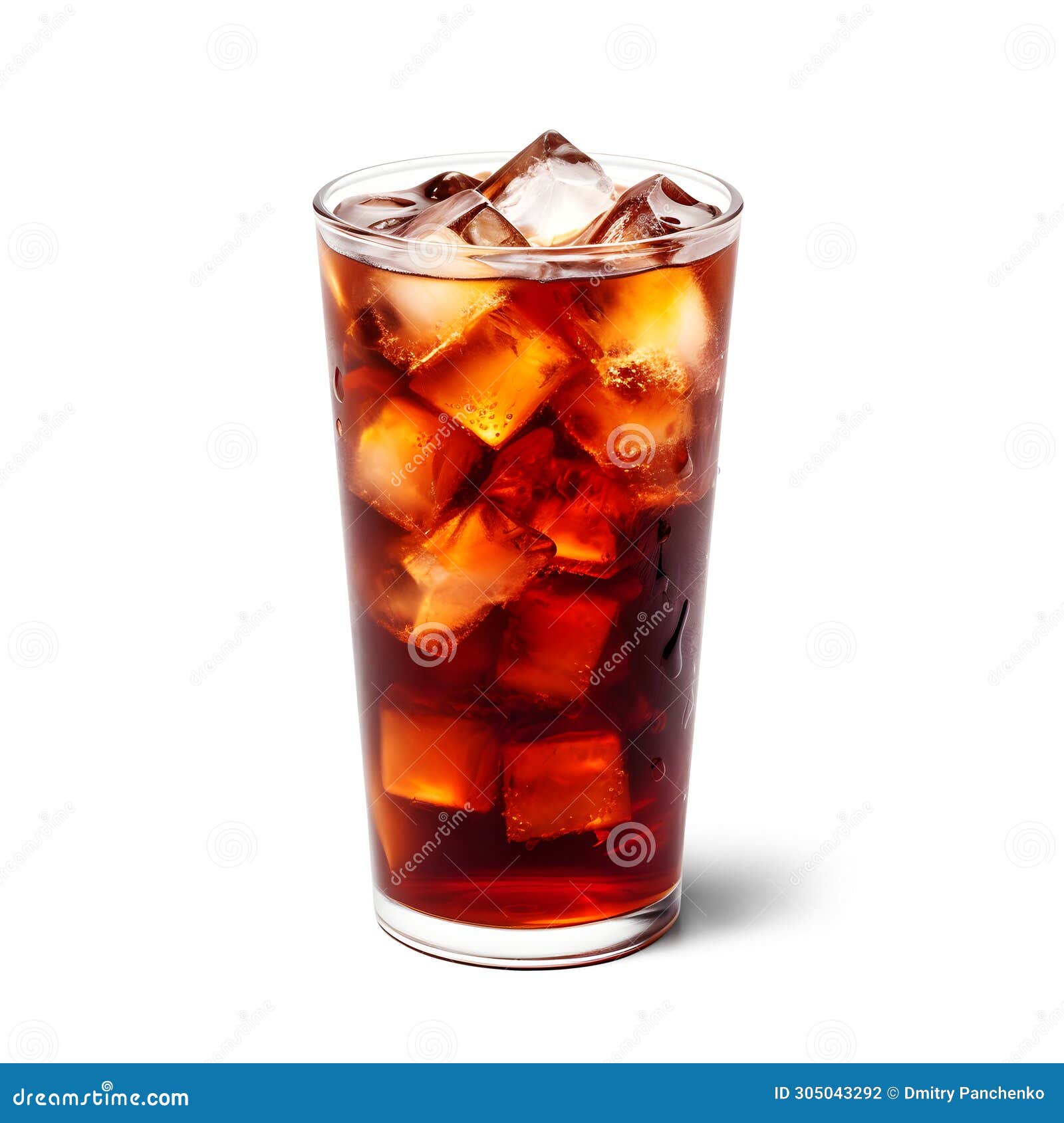 Tall Glass with Cold Cola and Ice Cubes Isolated on White Background ...