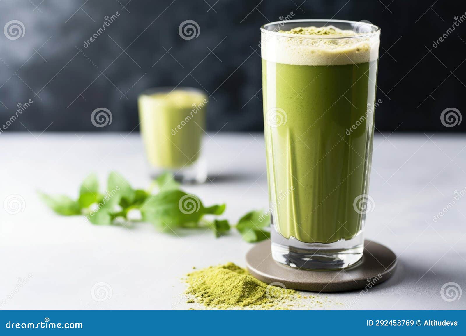 A Tall Glass of Iced Matcha Tea with Lemon Slice Stock Image - Image of ...