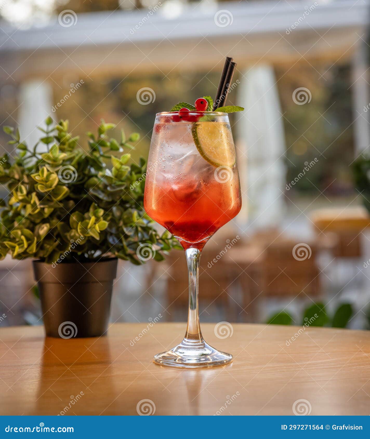 Tall Glass with a Refreshing Red Cocktail Stock Photo - Image of water ...