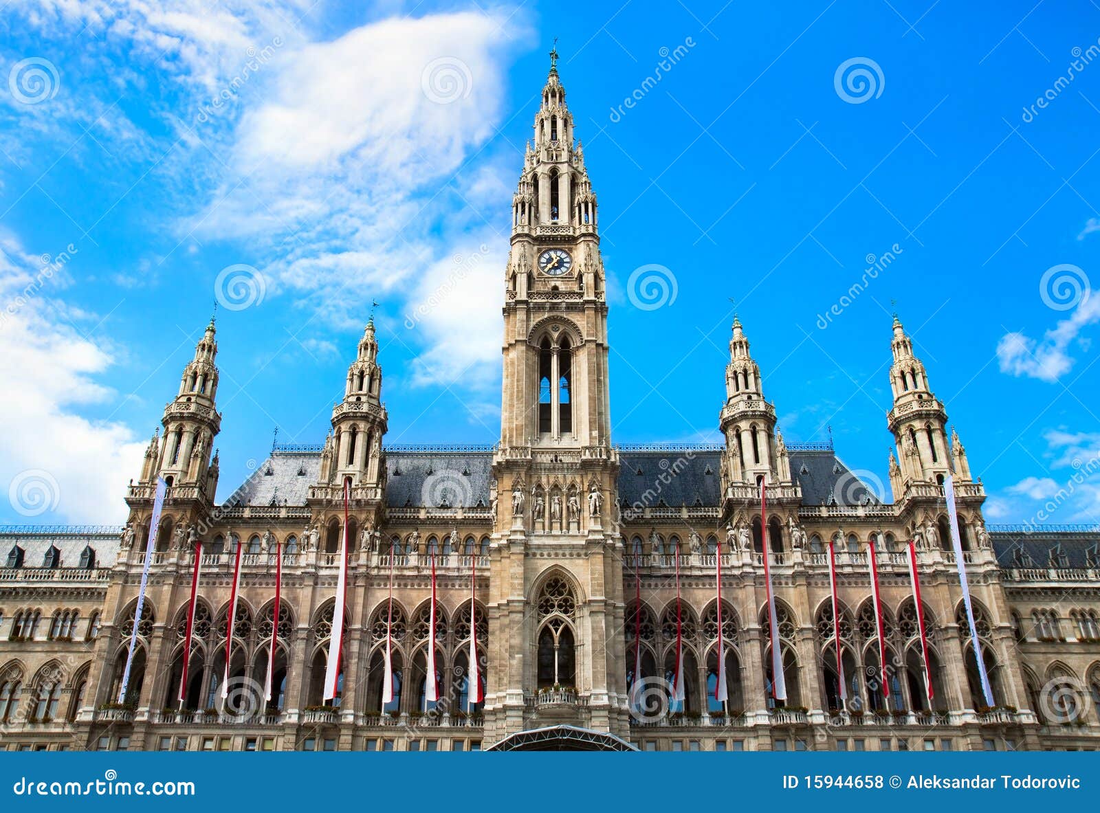 Tall Gothic Building of Vienna City Hall, Austria Stock Photo - Image ...