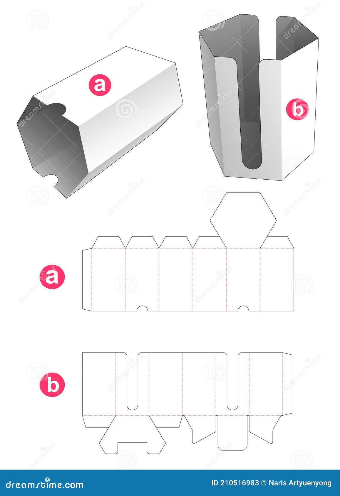 Tall Hexagonal Shaped Box with Tall Hexagonal Shaped Lid Die Cut ...