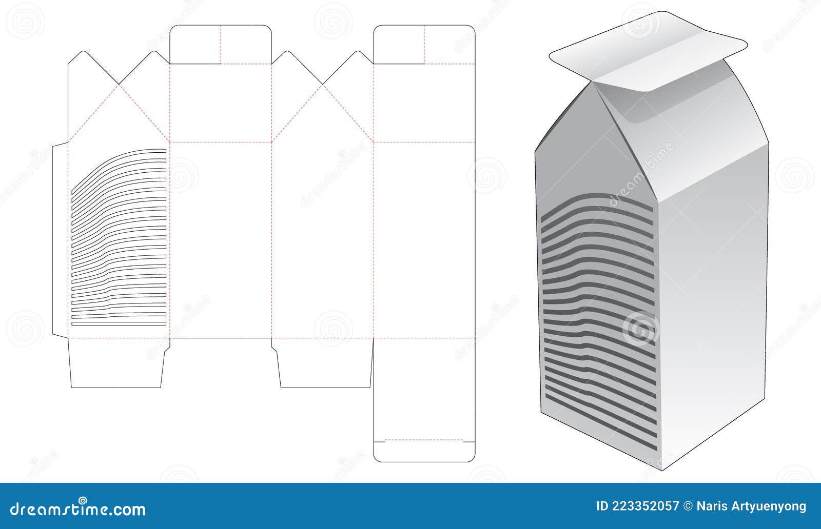 Tall House Shaped Box with Stenciled Curved Line Die Cut Template Stock ...