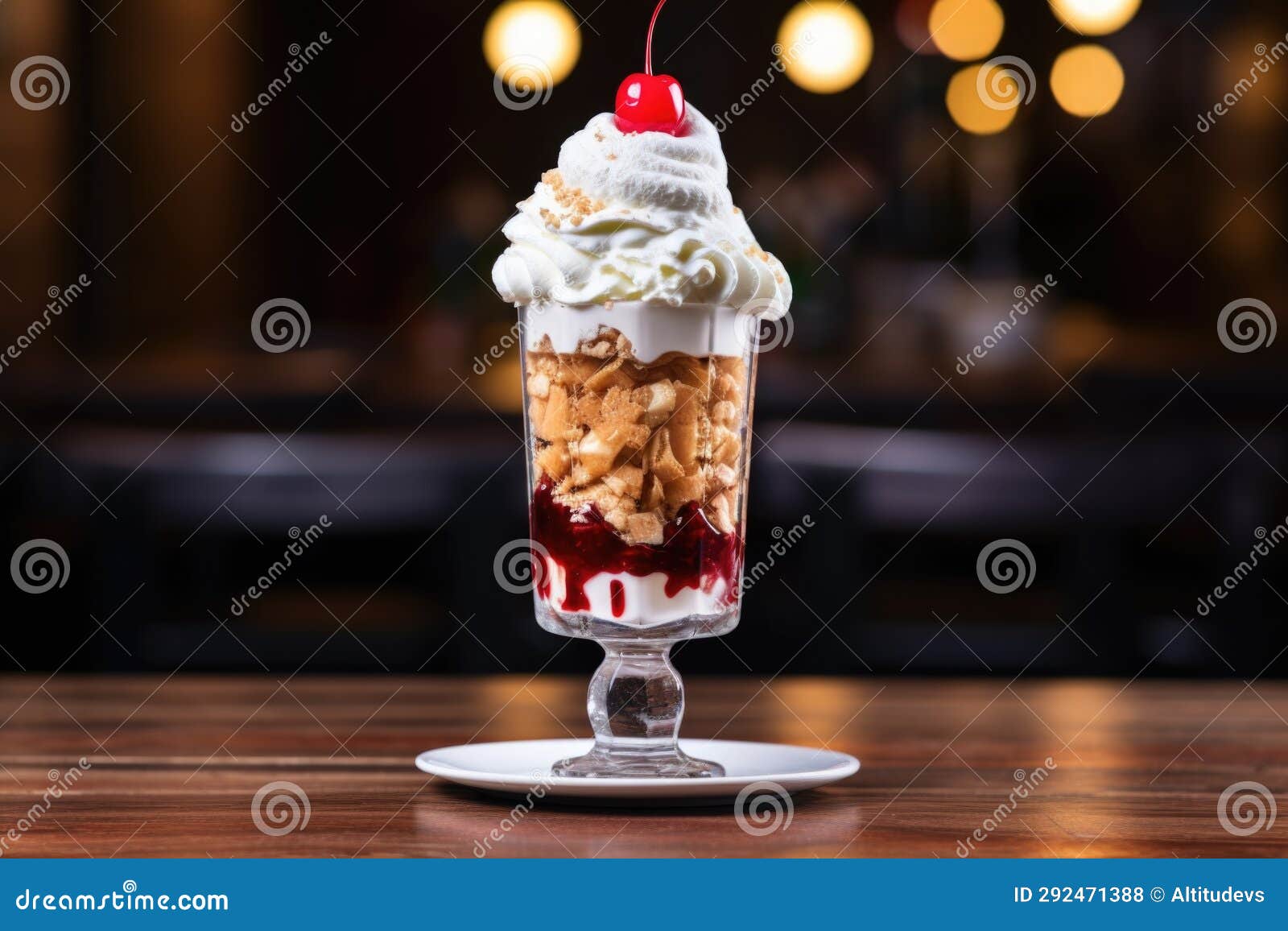 A Tall Ice Cream Sundae with Whipped Cream and a Cherry Stock Photo ...