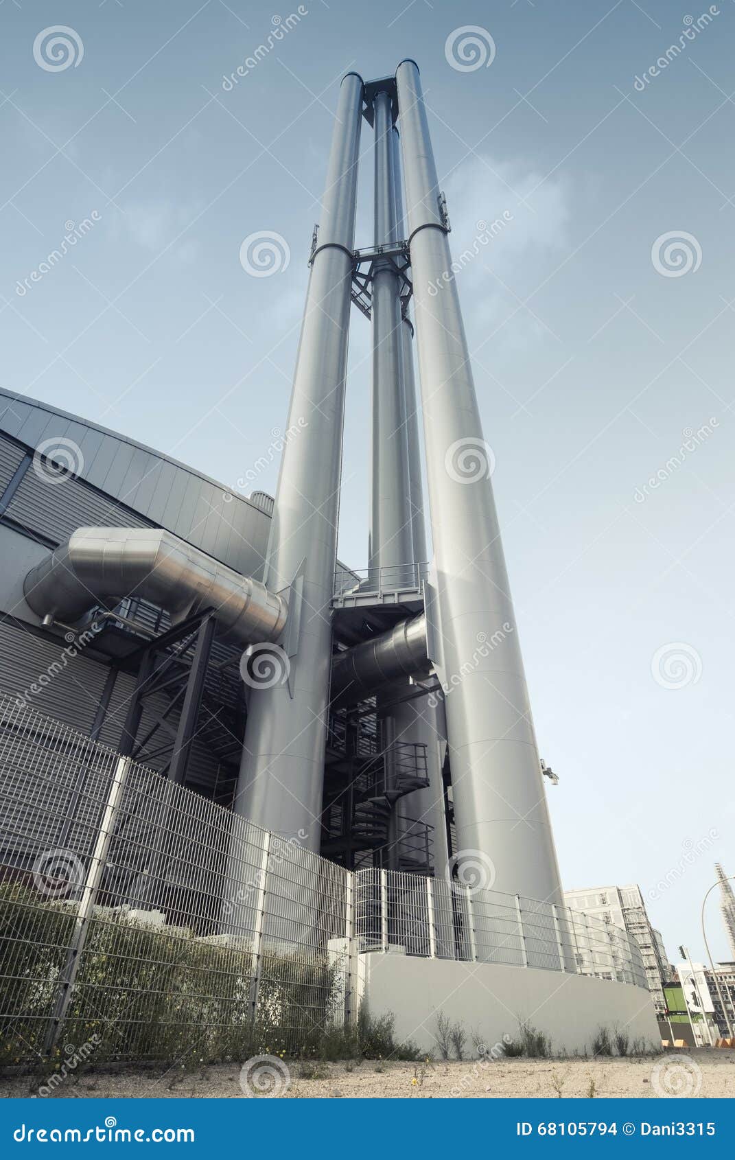Tall Industrial Chimney Stack Of Yellow And Red Brick Of Octagonal Base ...