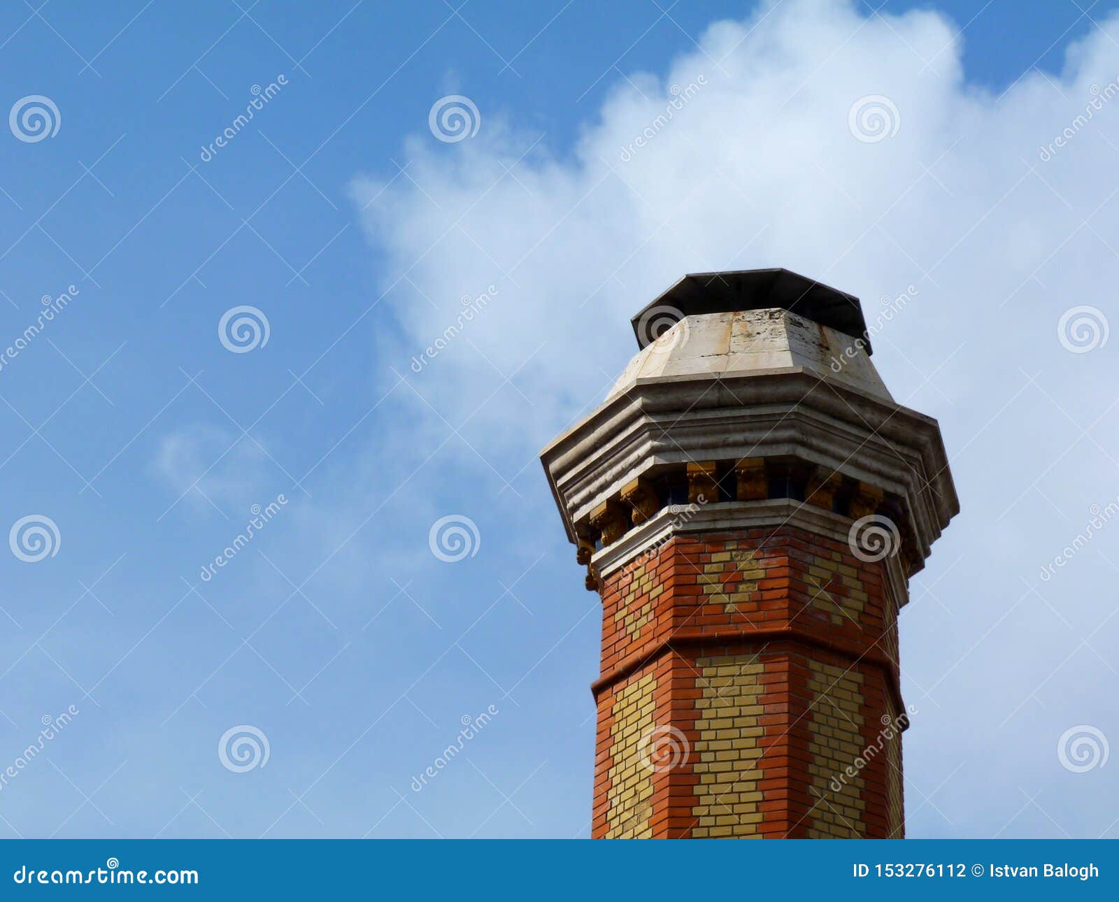 Tall Industrial Chimney Stack of Yellow and Red Brick of Octagonal Base ...