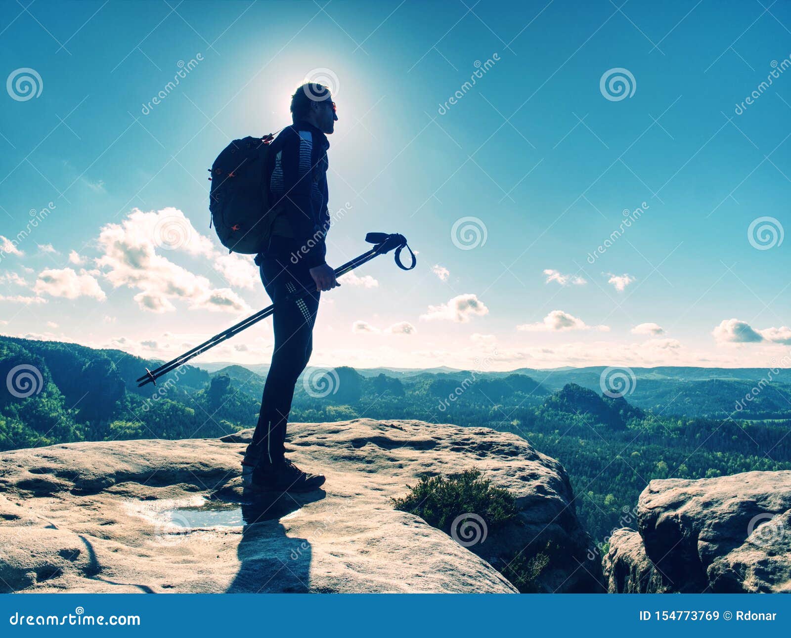 Tall Man Taking an Excursion on a Mountain. Mountain Hiker Stock Image ...
