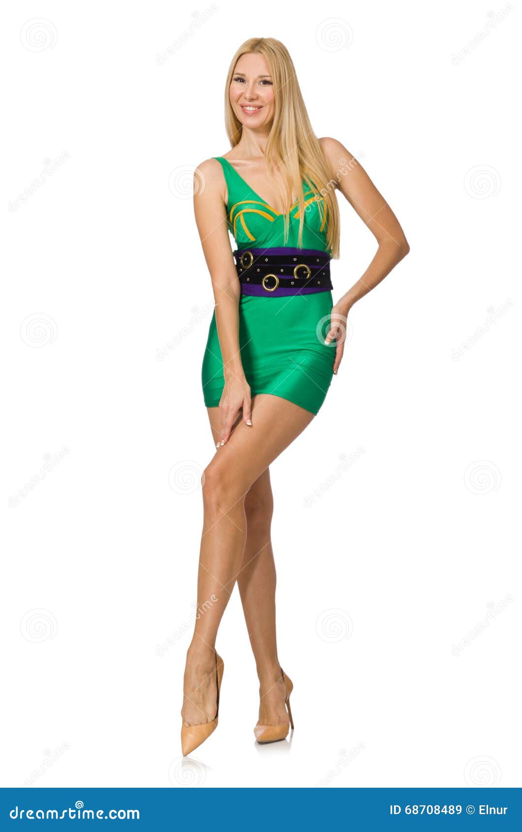 The Tall Model in Mini Green Dress on White Stock Image - Image of ...
