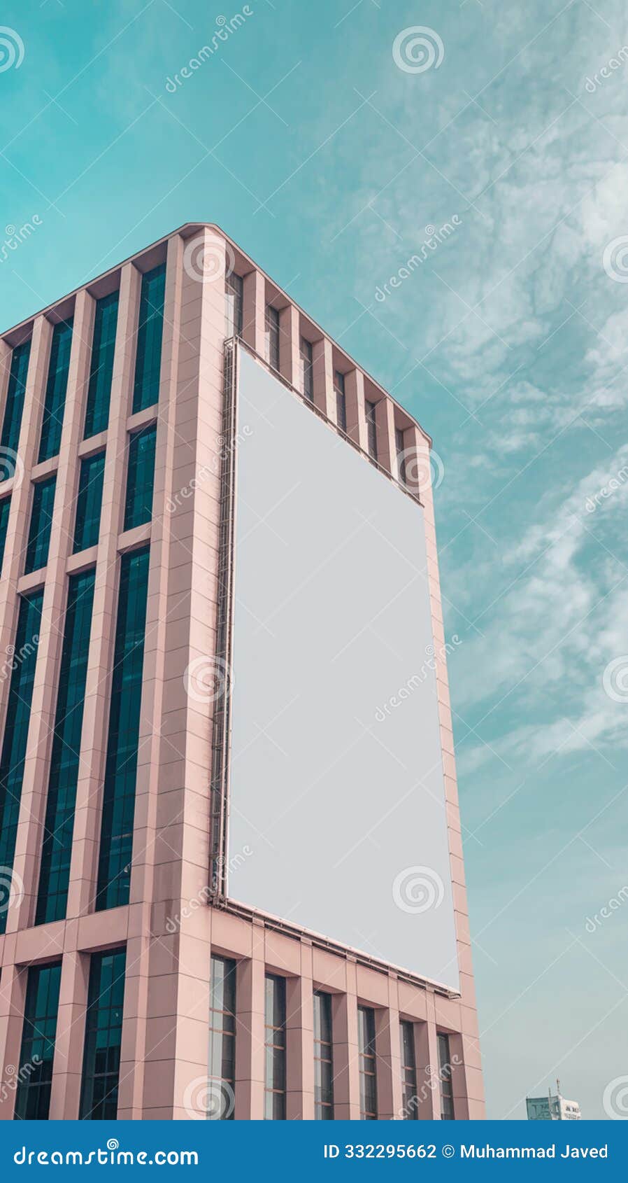 Tall Modern Building with Rectangular Windows, Large Blank Billboard ...