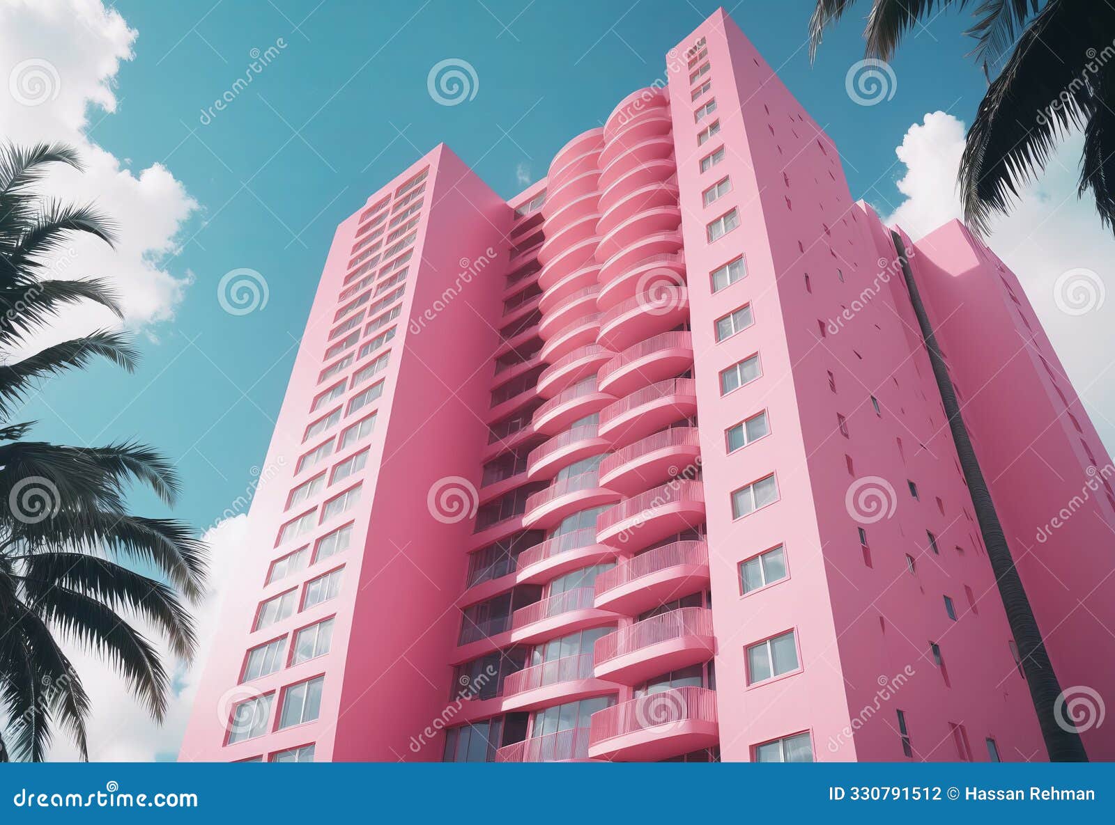 A Tall, Modern High-rise Building with a Pink Exterior Stock ...