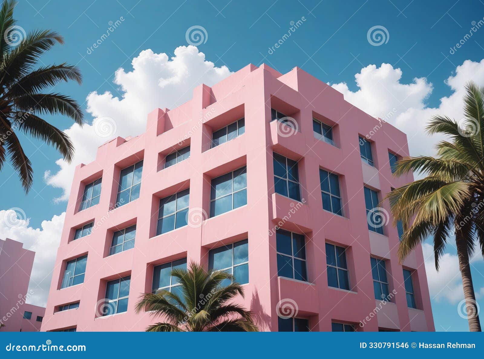 A Tall, Modern High-rise Building with a Pink Exterior Stock ...