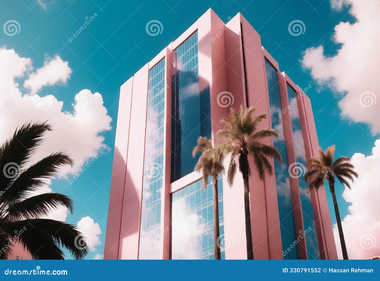 A Tall, Modern High-rise Building with a Pink Exterior Stock ...