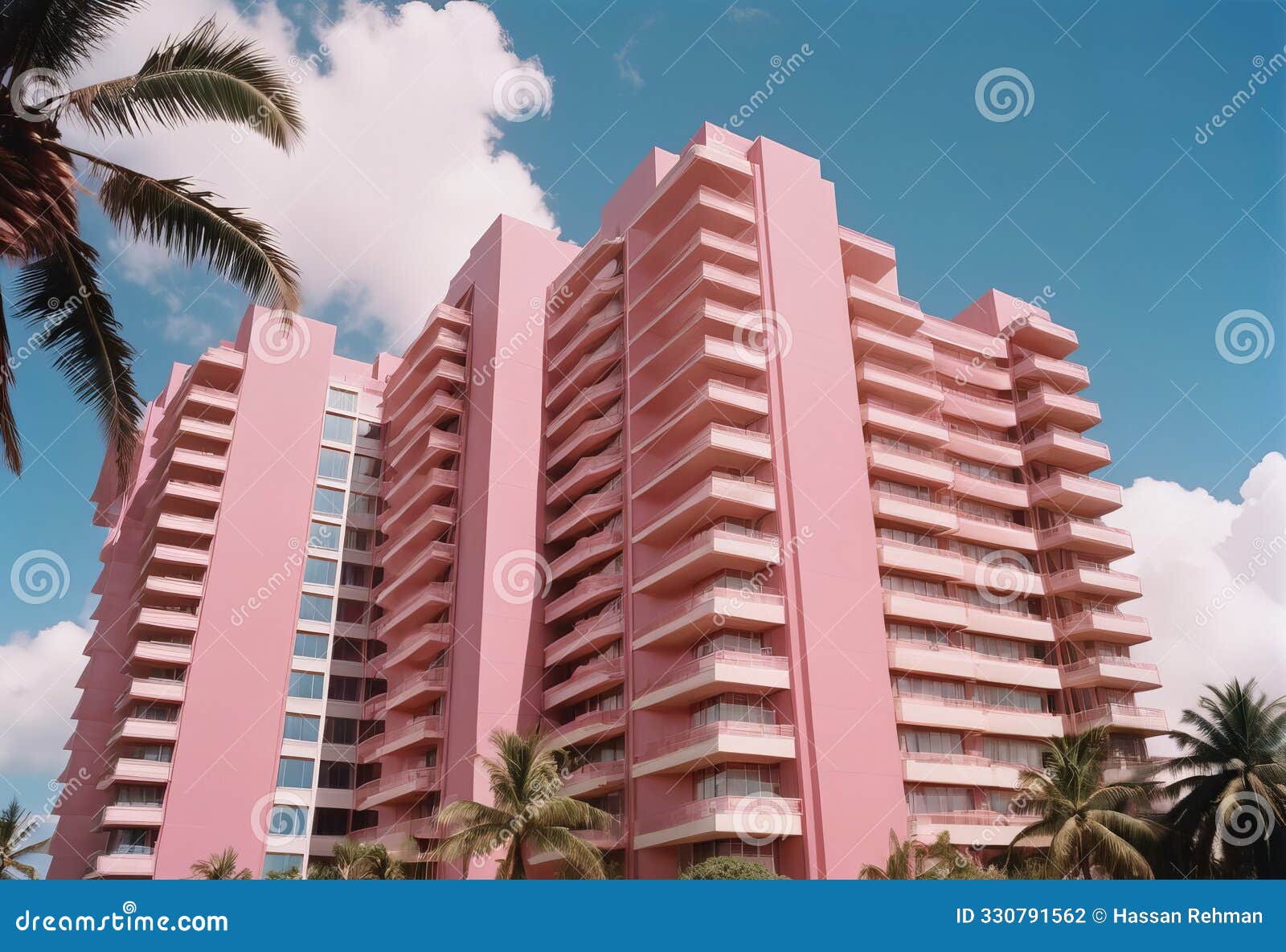 A Tall, Modern High-rise Building with a Pink Exterior Stock ...
