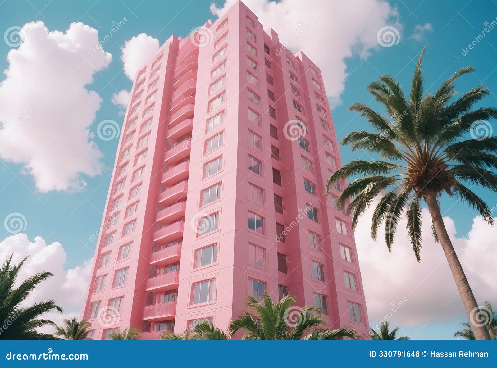 A Tall, Modern High-rise Building with a Pink Exterior Stock ...